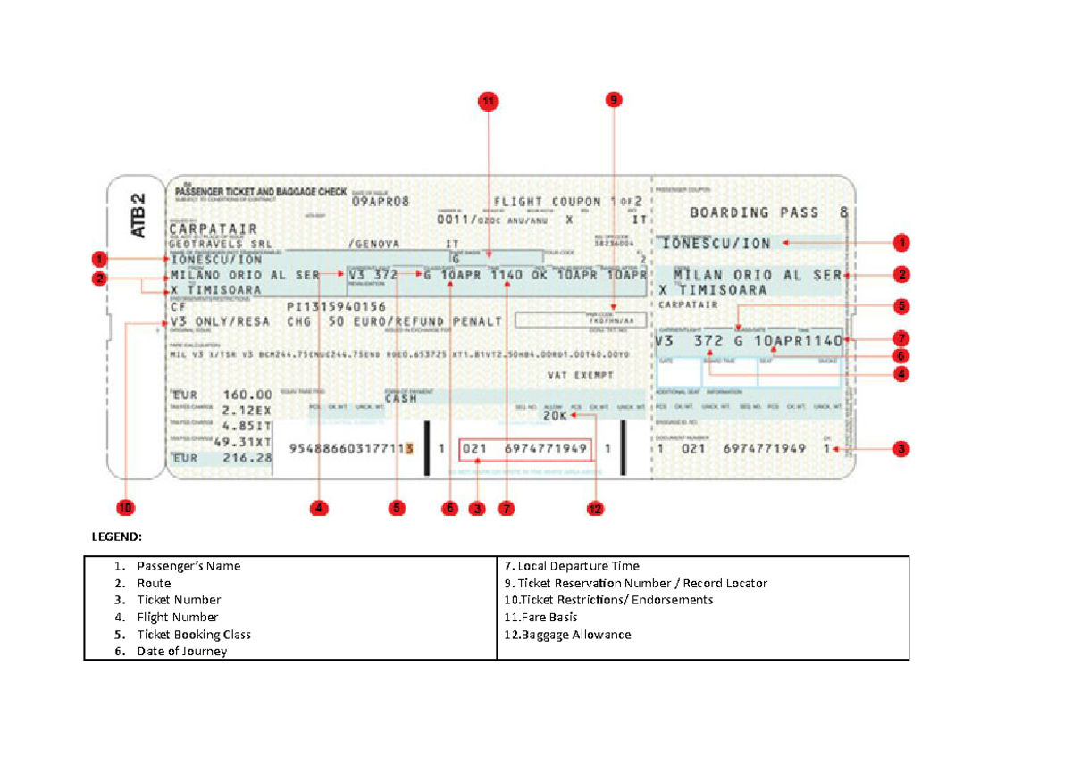 Sample airline ticket - N.a - LEGEND: Passenger’s Name Route Ticket ...