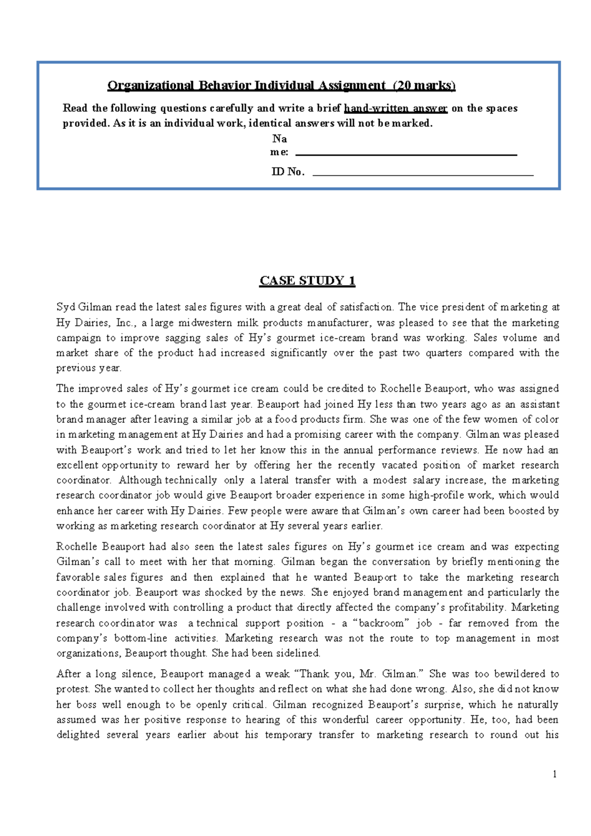 OB-individual assignment - 1 O r ga n i z a ti o n al B e h a vi o r I ...