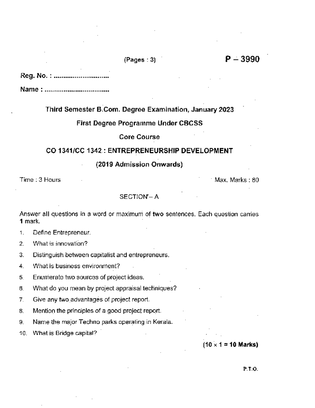 EDP 2022QP - Question paper - (Pages : 3) P - 3990 Reg. No. : Name ...