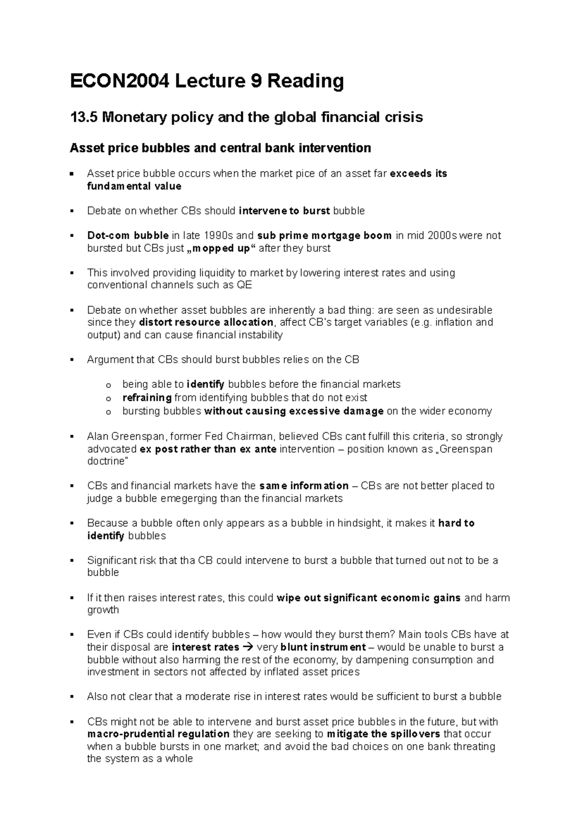 ECON2004 Term 1 Lecture 9 Reading - ECON2004 Lecture 9 Reading 13 Monetary policy and the global ...