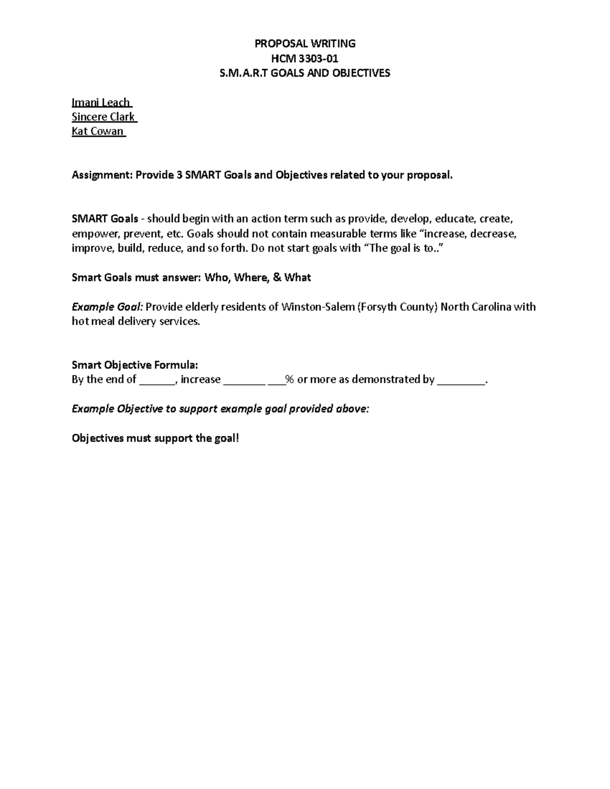 Smart Goals AND Objectives Assignment Template - PROPOSAL WRITING HCM ...