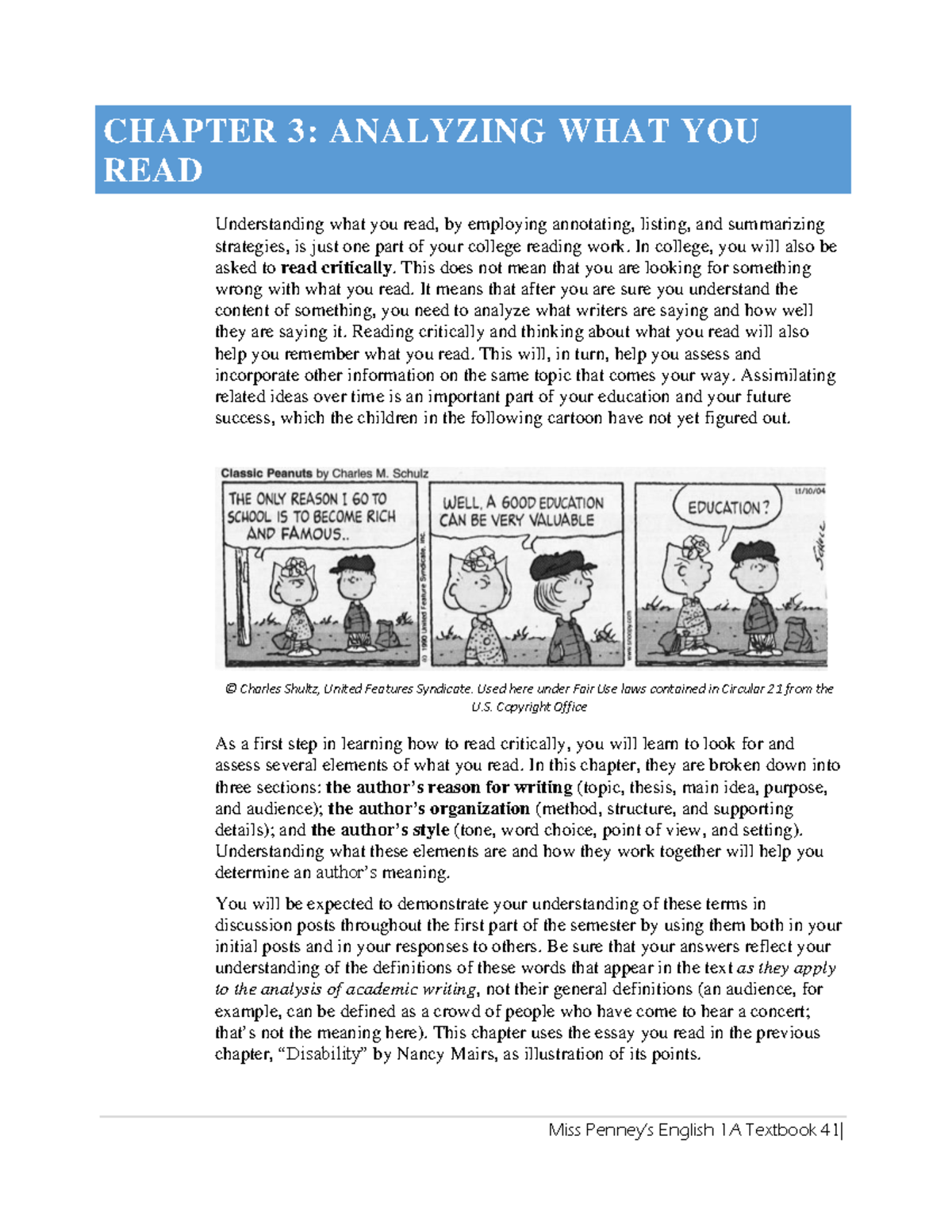 Chapter 3 Analyzing What You Read pp. 41-60 - CHAPTER 3: ANALYZING WHAT ...