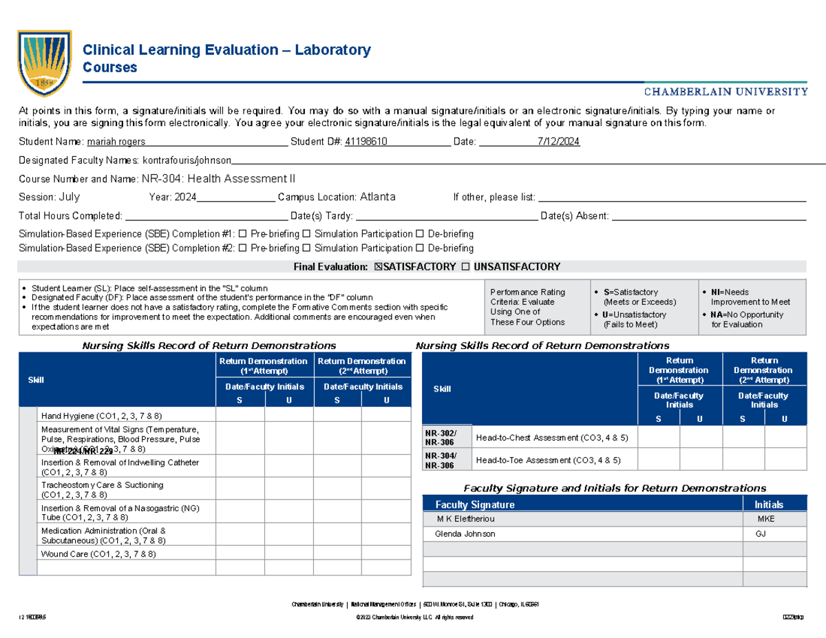 Cle for nursing 304 done - Courses Chamberlain University | National ...