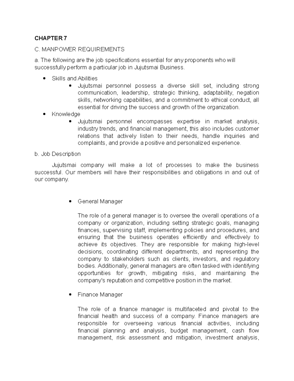 Chapter-7-C - Nothing - CHAPTER 7 C. MANPOWER REQUIREMENTS a. The following are the job - Studocu