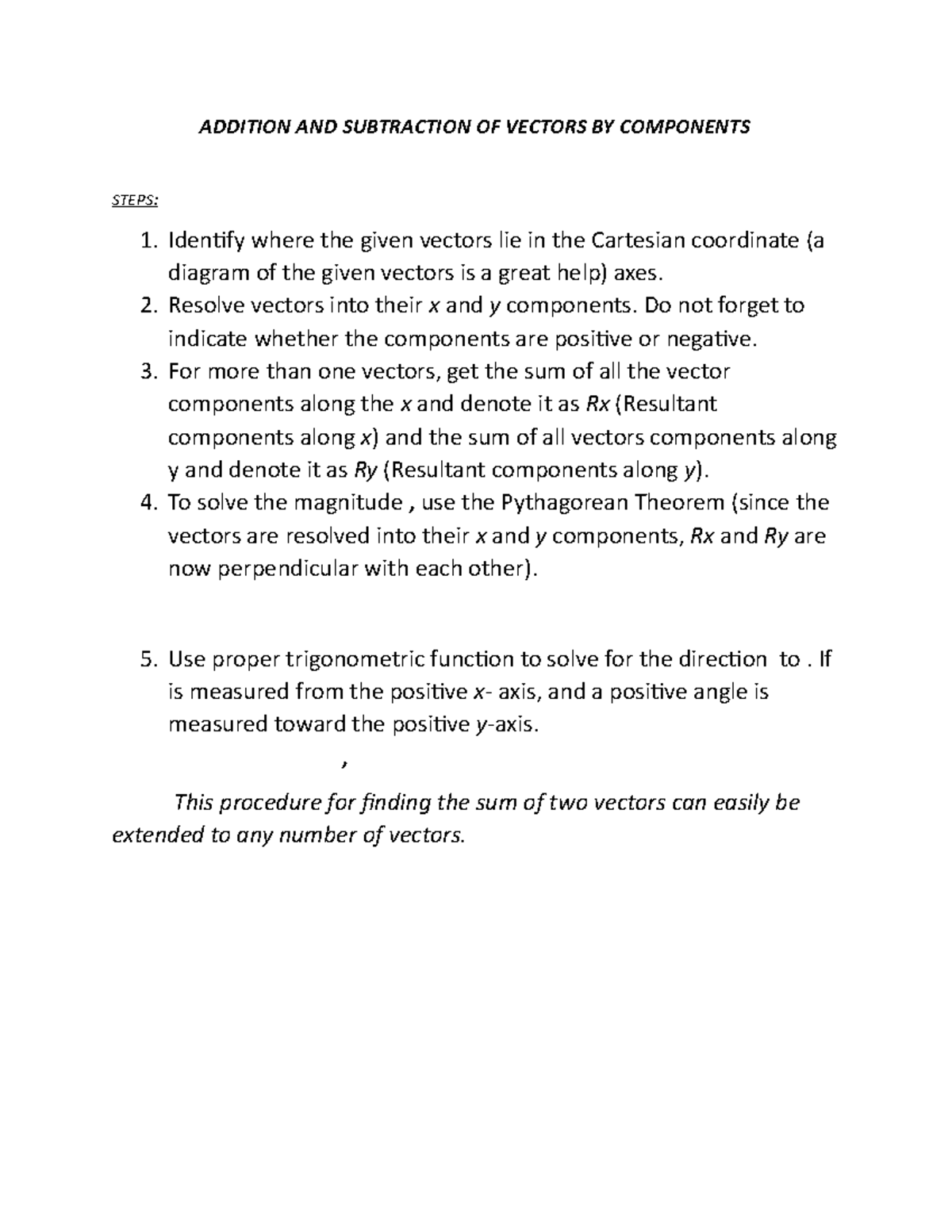 Addition AND Subtraction OF Vectors BY Components - ADDITION AND ...