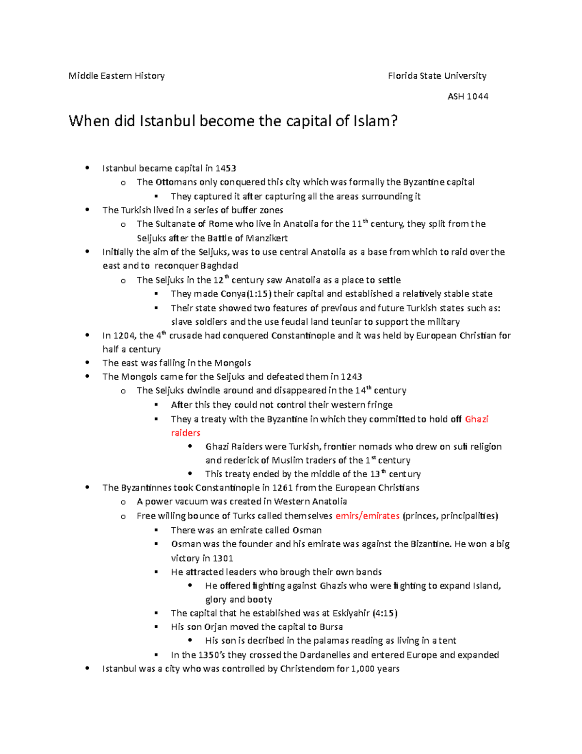 Middle Eastern History- ASH 1044- Week 7-9 Notes - Middle Eastern ...