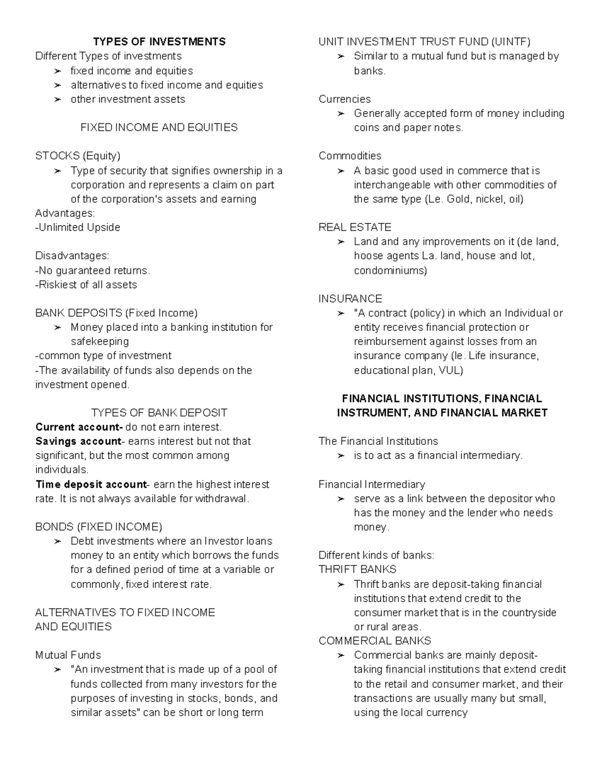 Finance - TYPES OF INVESTMENTS Different Types of investments fixed ...
