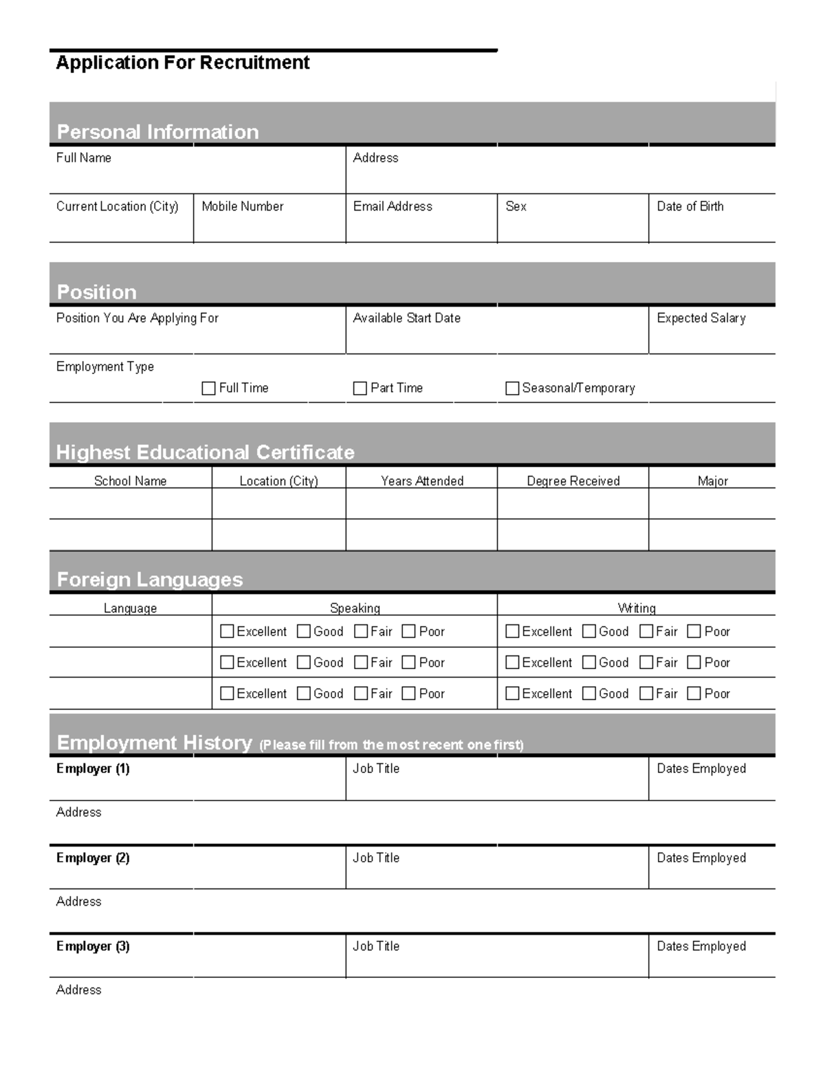 Application-form en - hjsjs - Application For Recruitment Personal ...