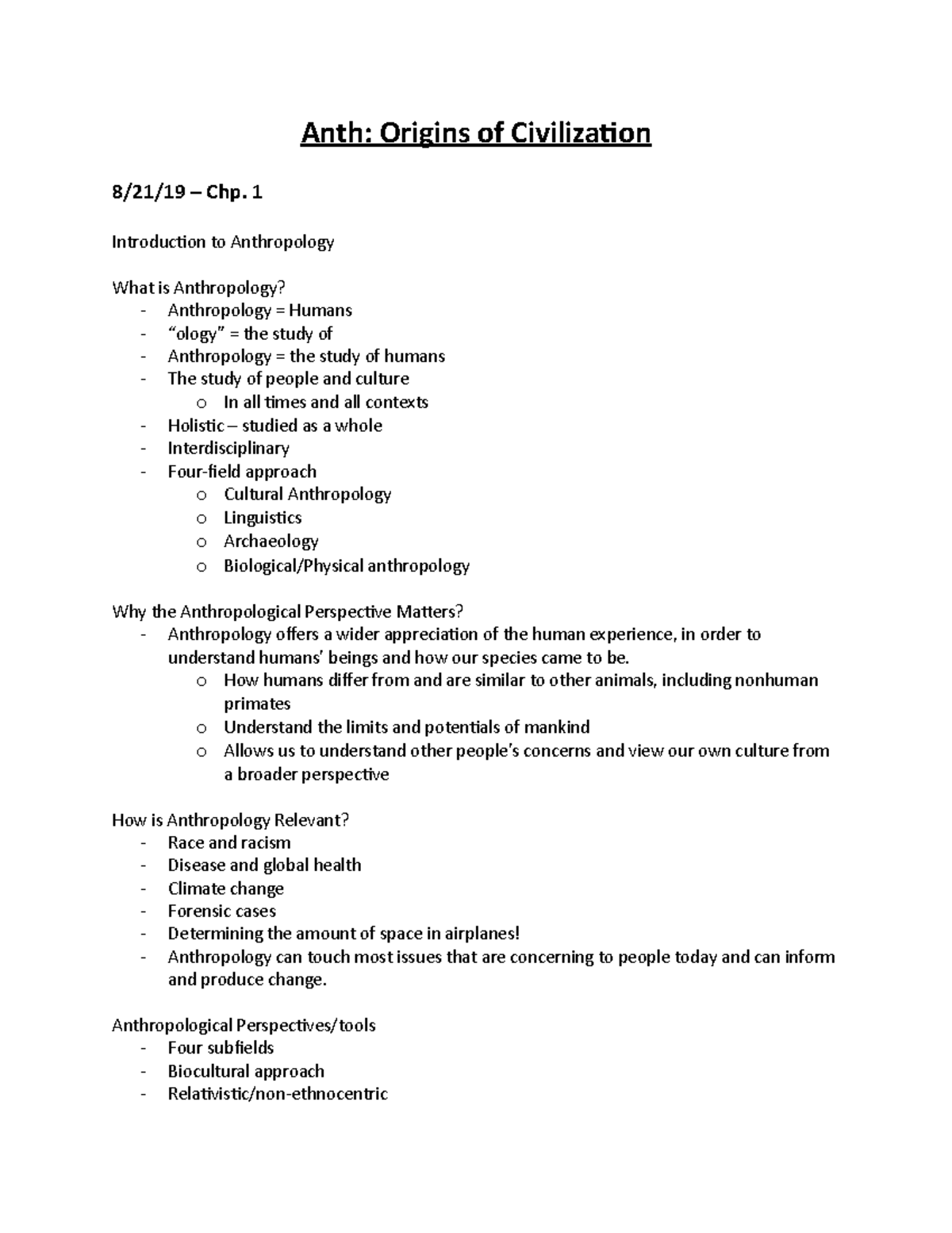 Origins of Civ. PP:Class Notes - Anth: Origins of Civilization 8/21/19 ...