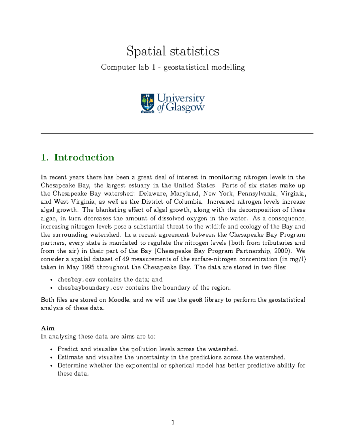 Spatial statistics computer lab 1 - STATS5012 - Studocu