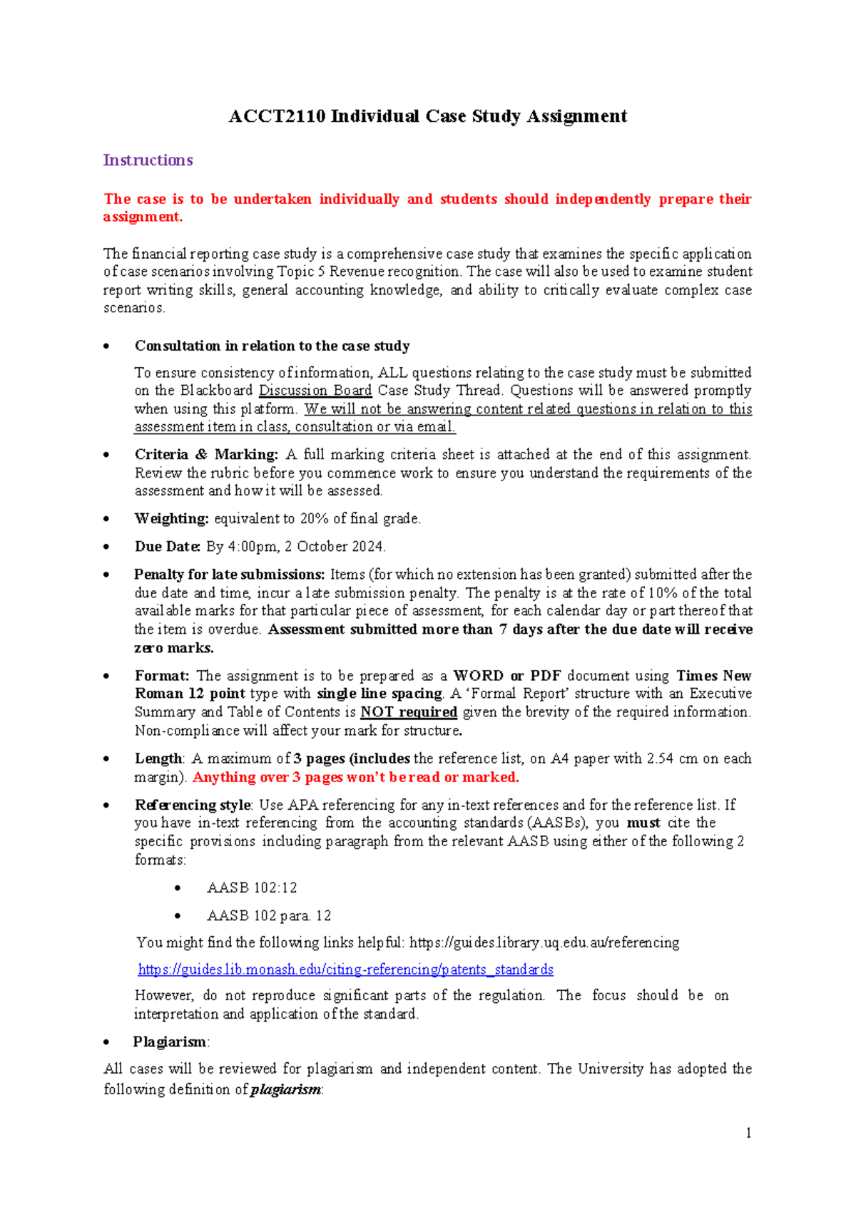 Case Study ACCT2110 S2 2024 - ACCT2110 Individual Case Study Assignment Instructions The case is ...