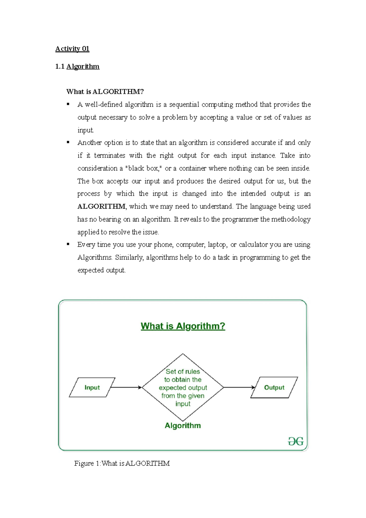Programming assignment (Sandhil) final - Activity 01 1 Algorithm What ...