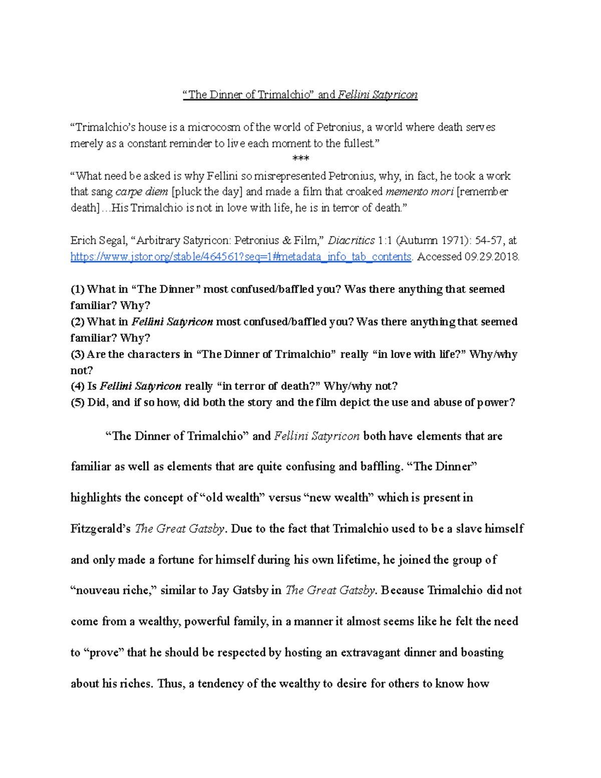 The Dinner of Trimalchio and Fellini Satyricon - “The Dinner of ...