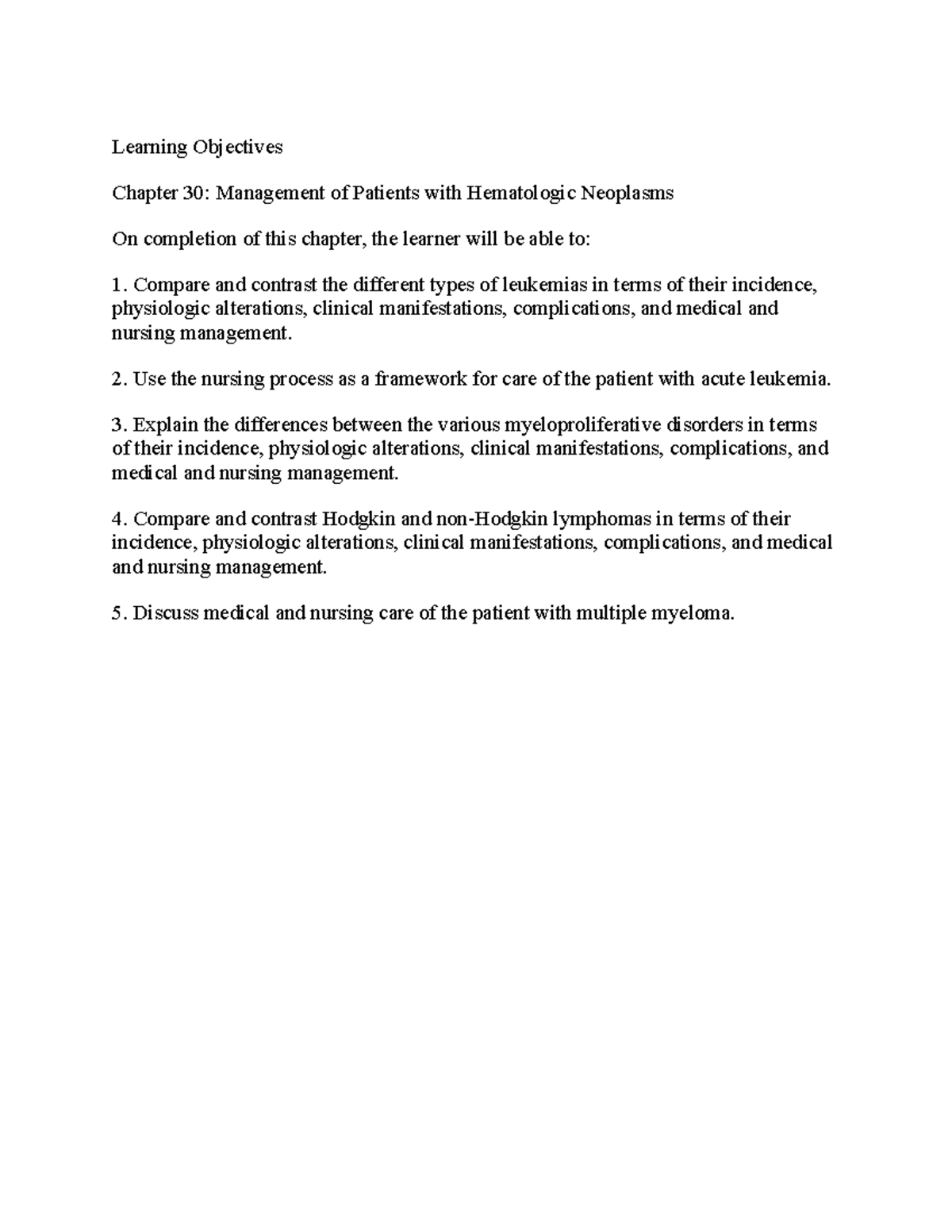 30 Hemo - hemo notes - Learning Objectives Chapter 30: Management of ...