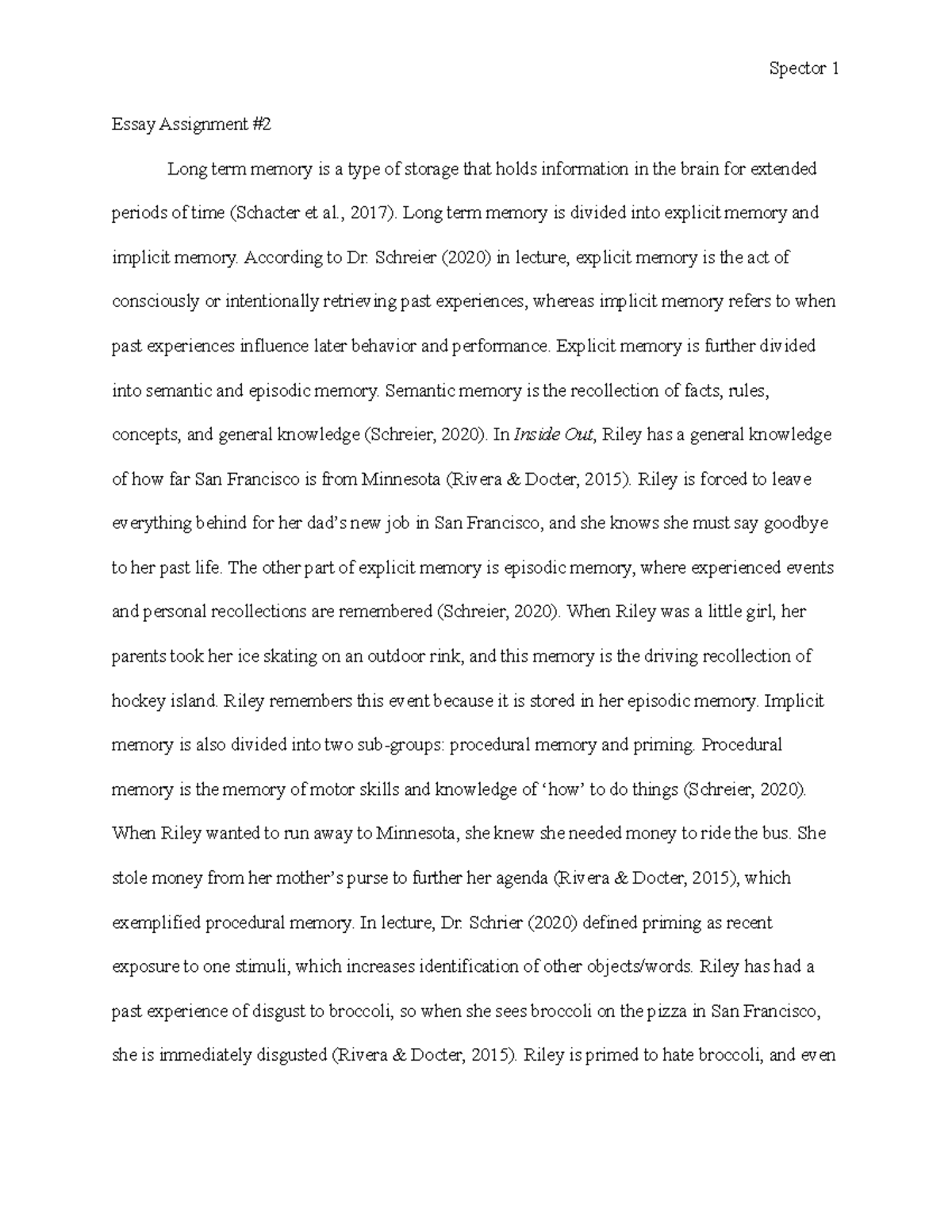 Psych 111 Essay 2 - Essay Assignment # Long term memory is a type of ...