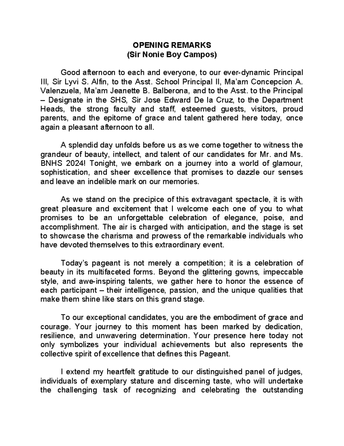 Opening Remarks - OPENING REMARKS (Sir Nonie Boy Campos) Good afternoon ...