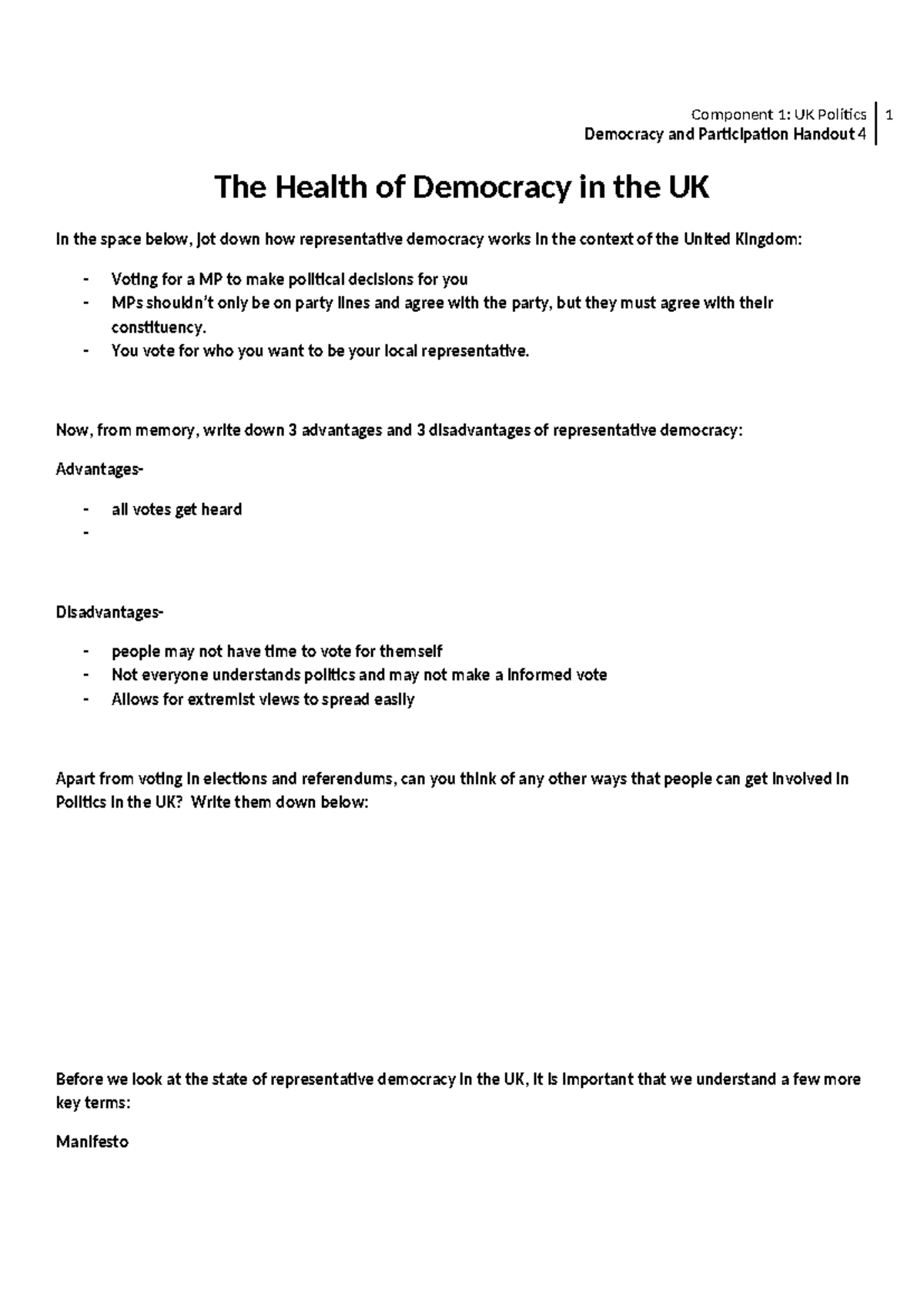 Democracy & Participation Handout 4 - Democracy and Participation ...