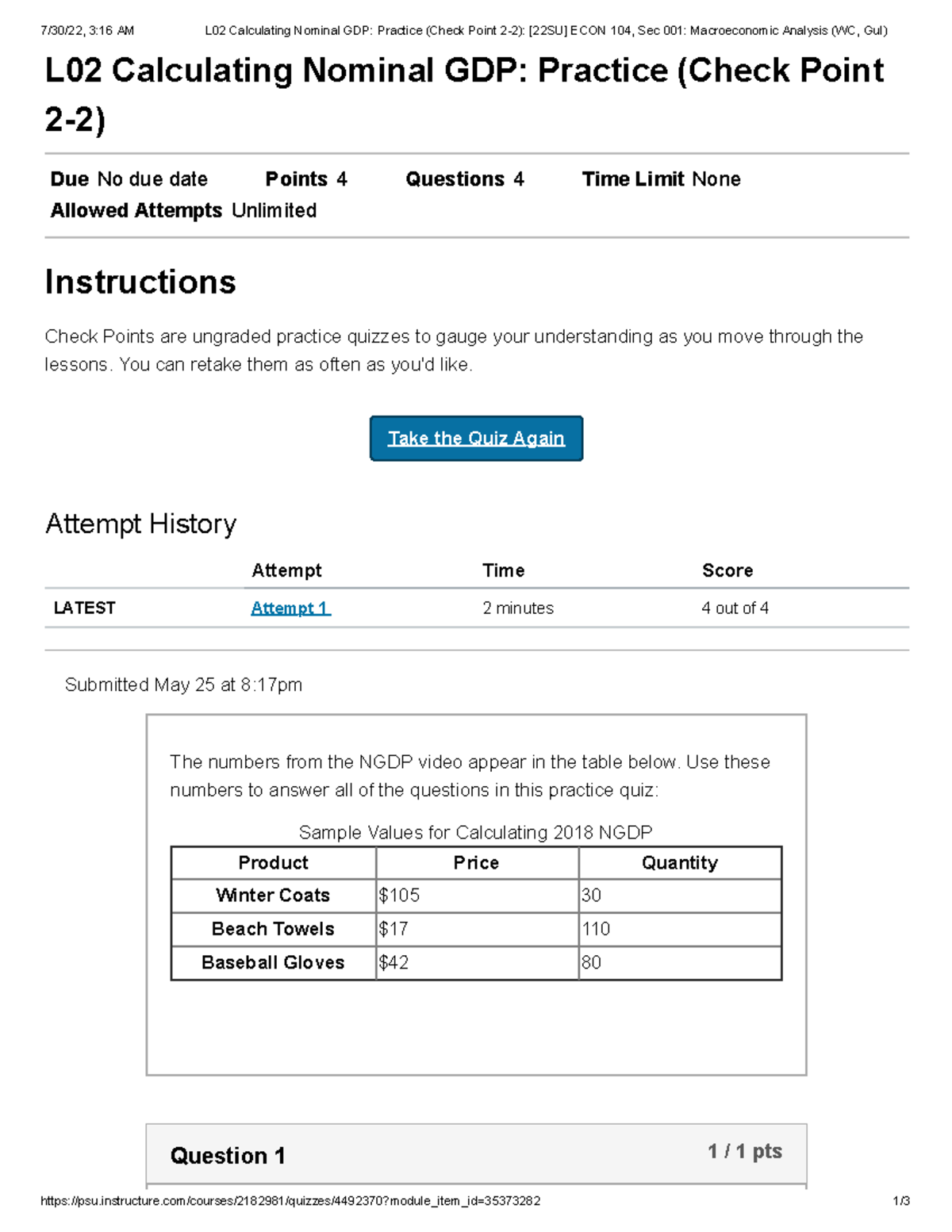 L02 Calculating Nominal GDP Practice (Check Point 2-2) [22SU] ECON 104 ...