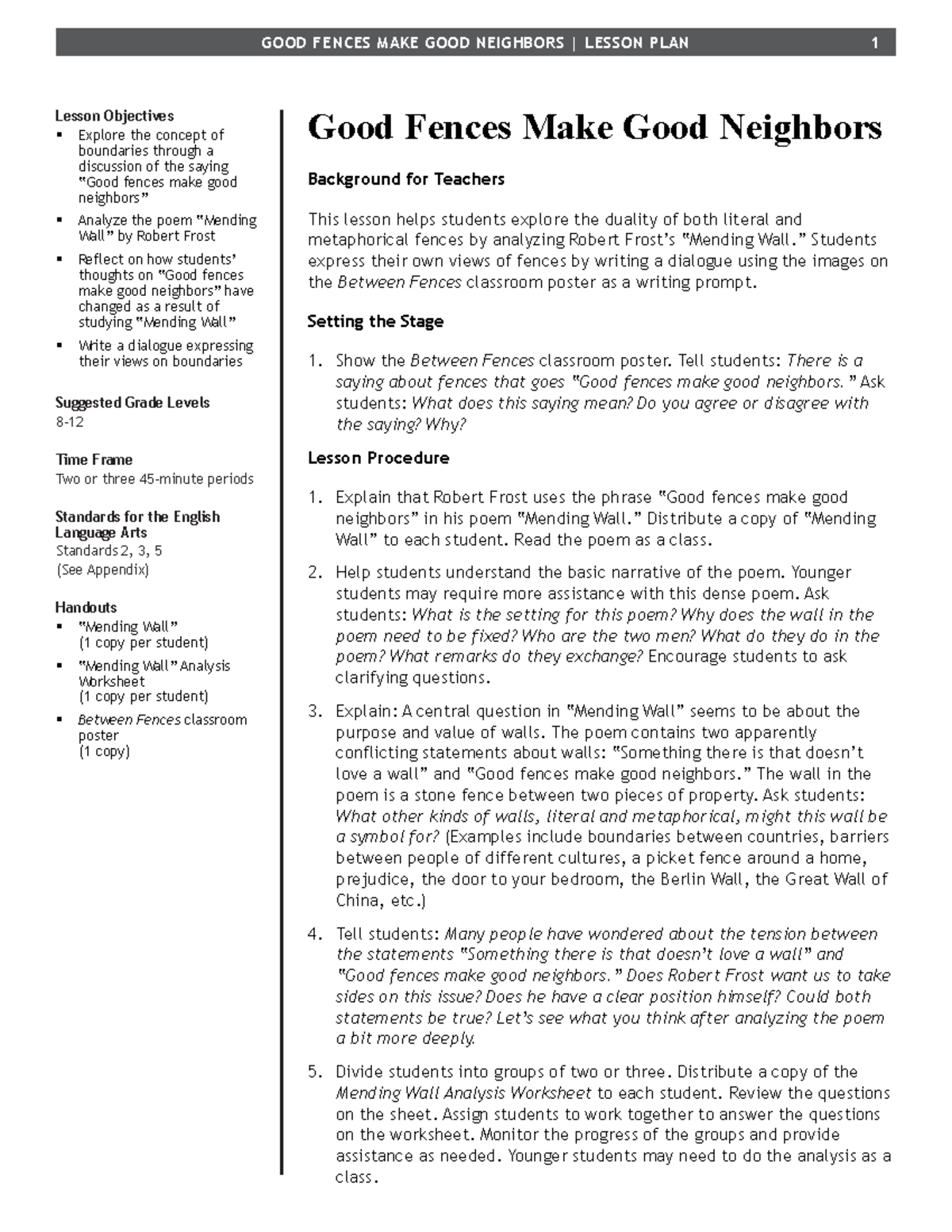 Fences good neighbors lesson - GOOD FENCES MAKE GOOD NEIGHBORS | LESSON ...