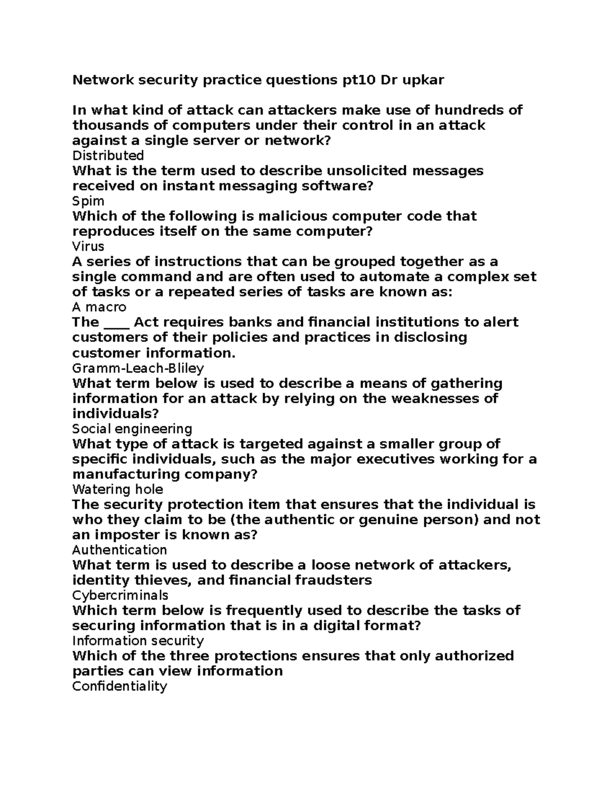 Network security practice questions pt10 Dr upkar - Gramm-Leach-Bliley ...