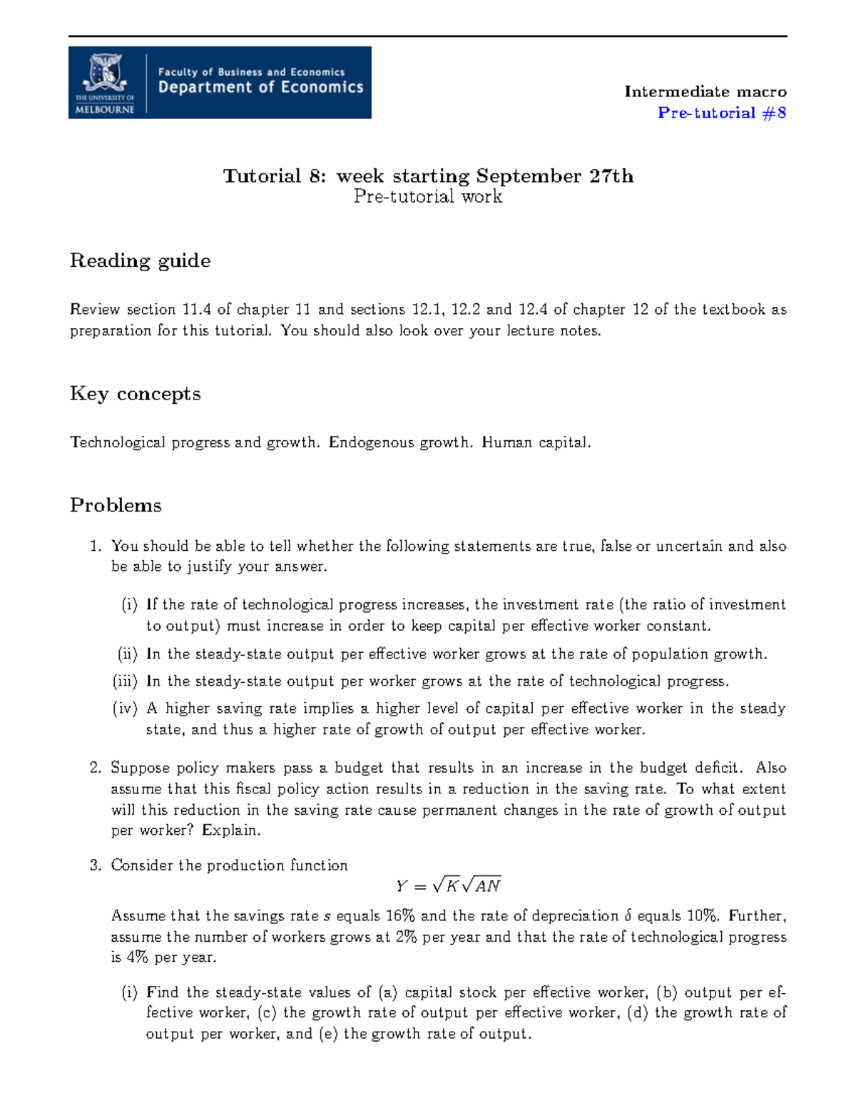 Pretutorial 8 - Pre-tute work - Intermediate macro Pre-tutorial # Tutorial 8: week starting ...