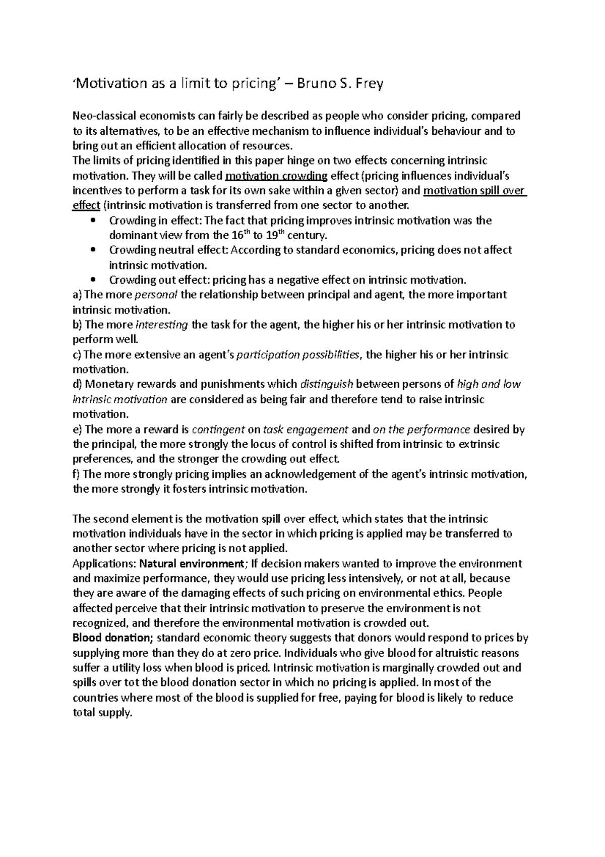 Samenvatting micro articles week 7 - ‘Motivation as a limit to pricing ...