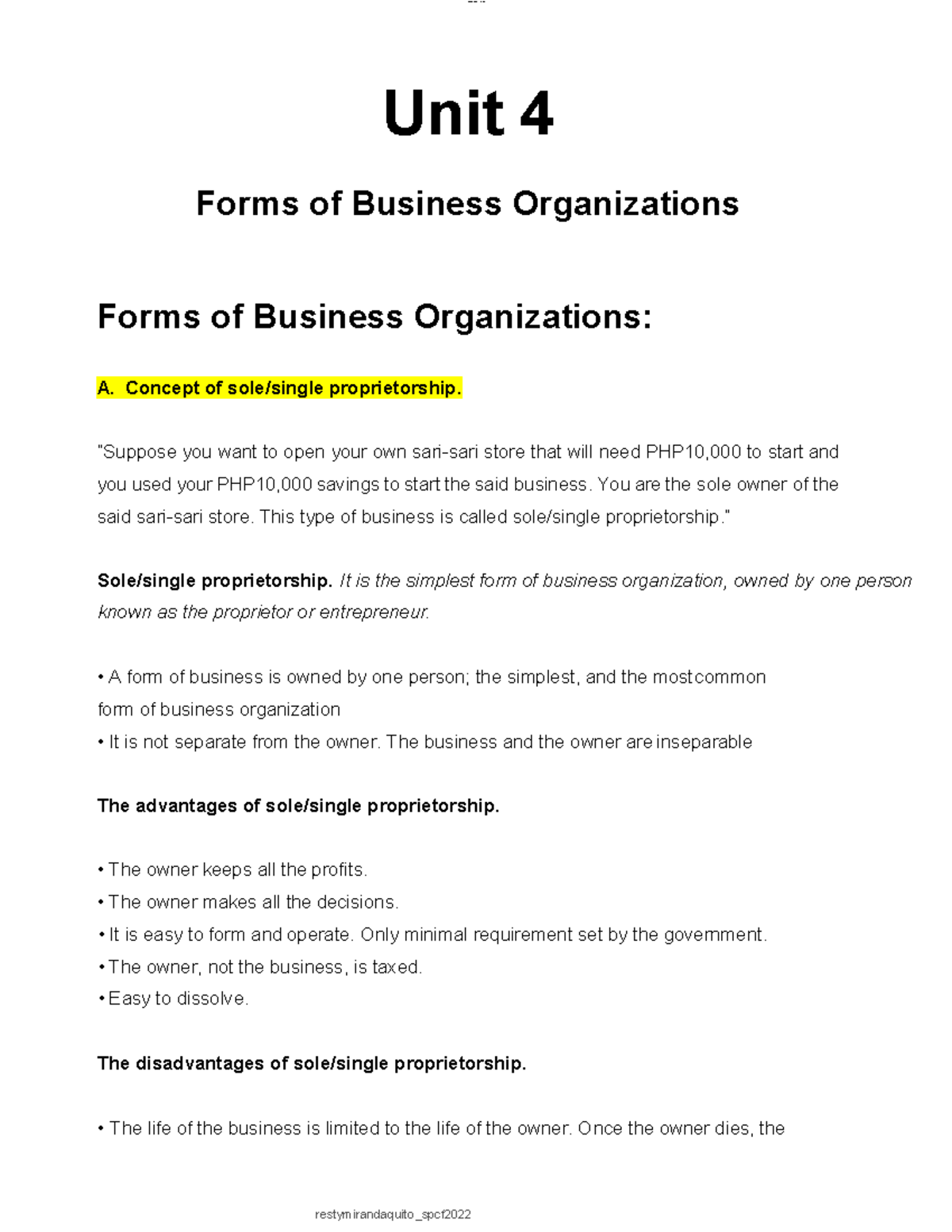 Module 3 - accountancy - Unit 4 Forms of Business Organizations Forms ...