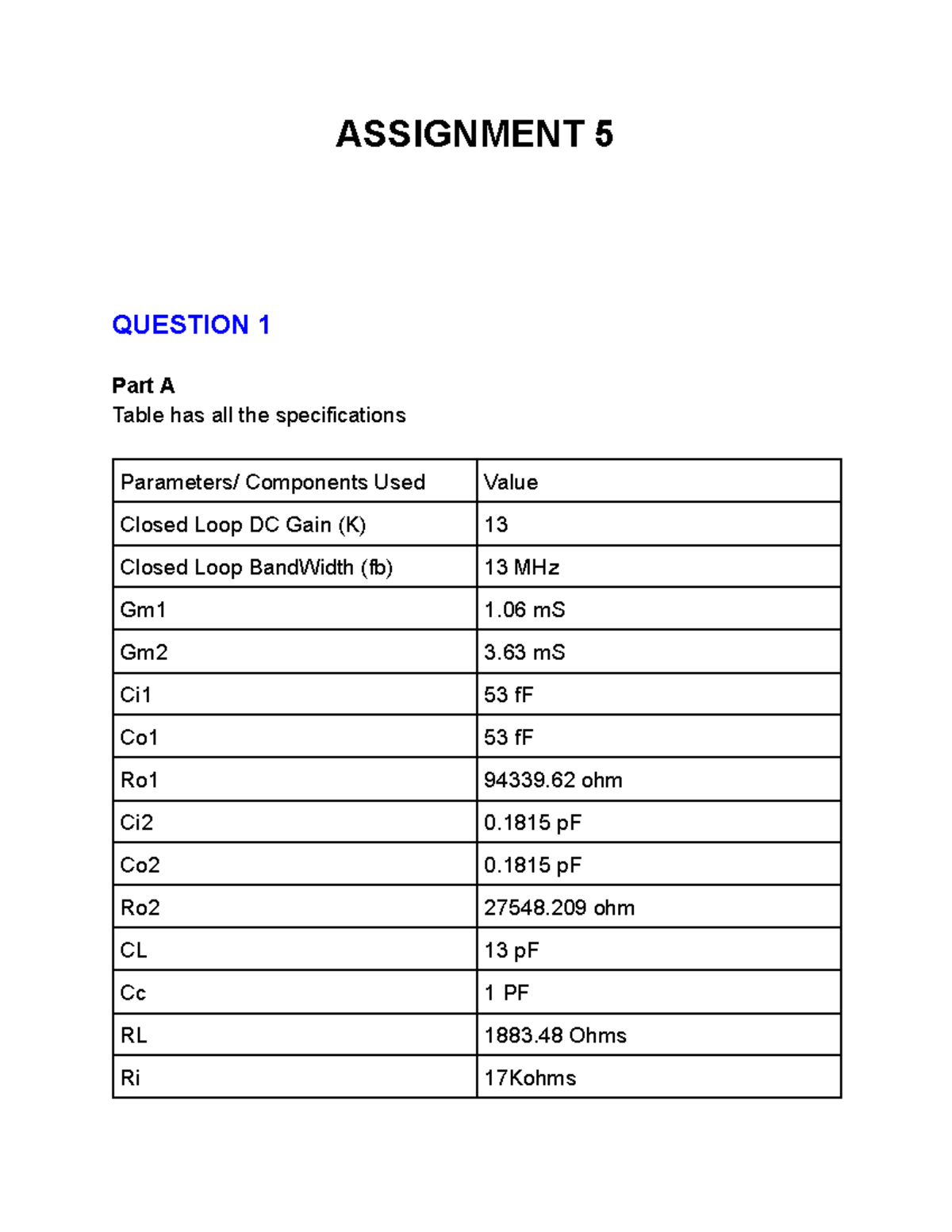 AIC Assignment 5 by Anchal Debnath EE21B017 - ASSIGNMENT 5 QUESTION 1 Part A Table has all the ...