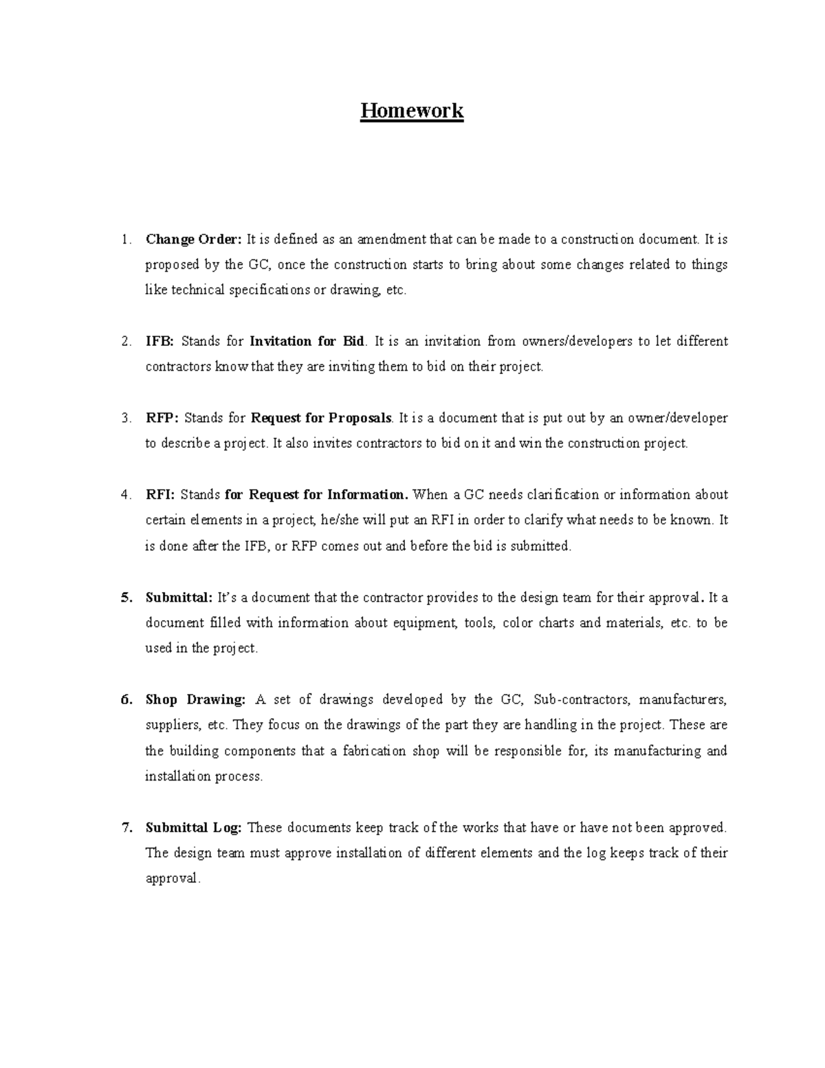 Homework glossary - Homework Change Order: It is defined as an ...