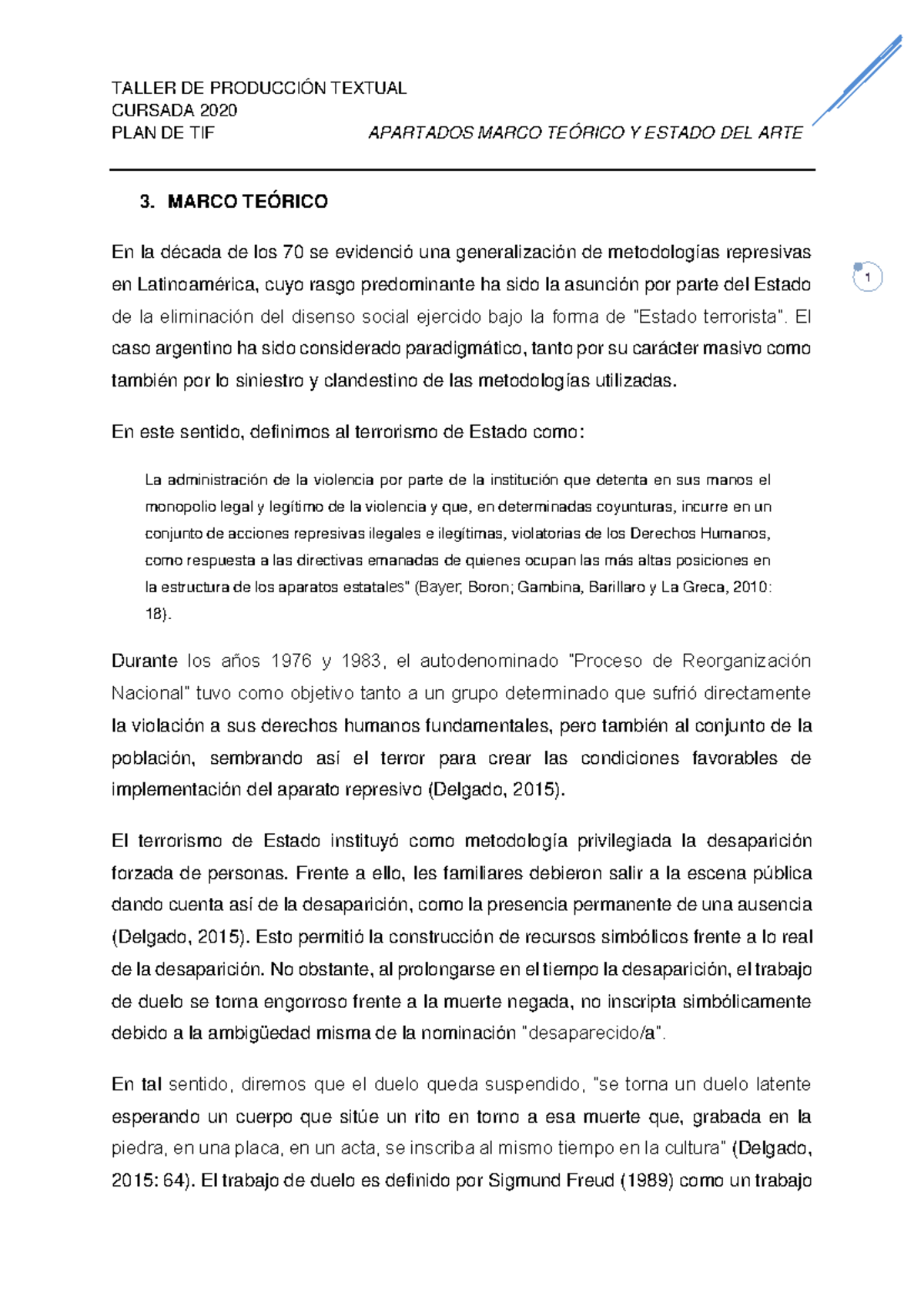 Apartado M teórico y Estado del arte - Modelo 1 - CURSADA 2020 PLAN DE ...
