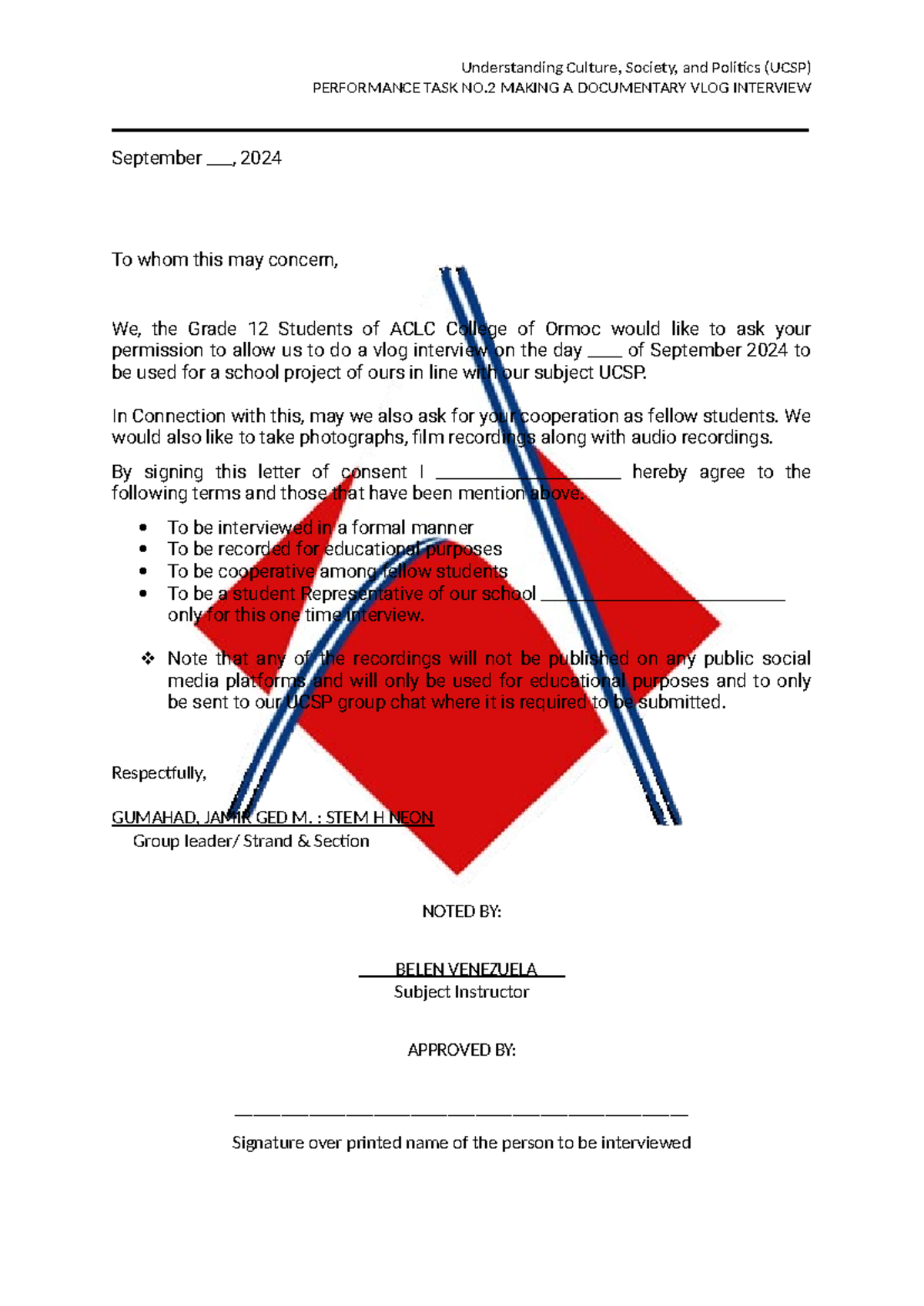 Letter OF Consent UCSP - asdasdsada - Understanding Culture, Society ...