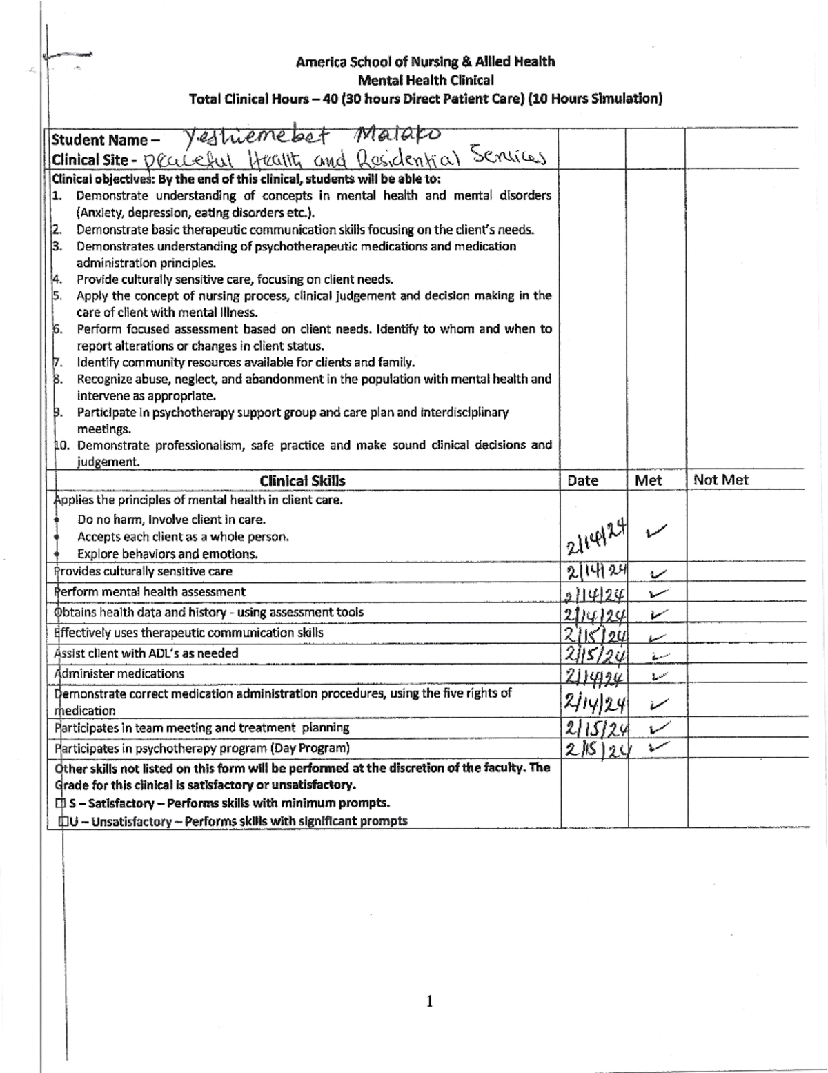 Clinical Check LIST - Nursing 100 - Studocu