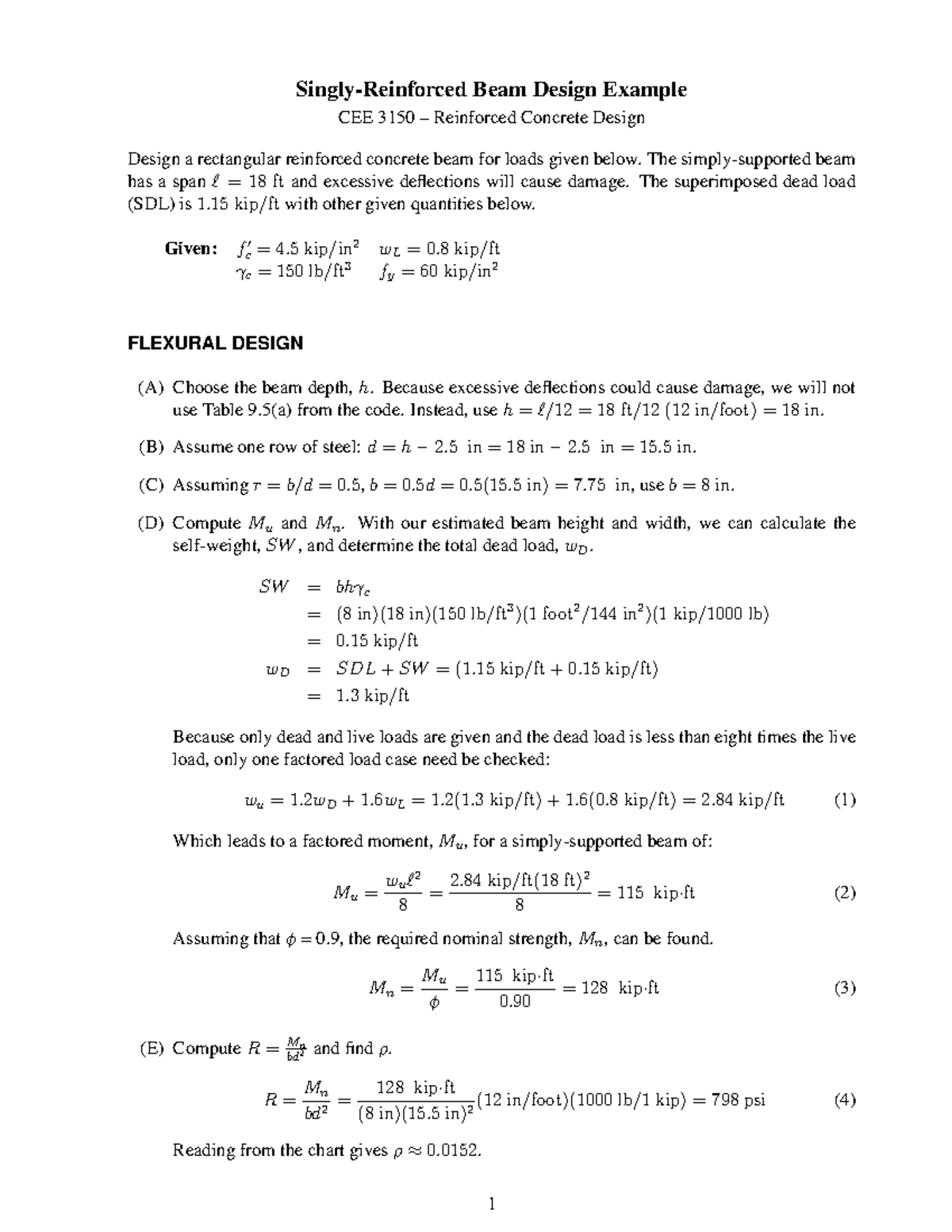 Singly Reinforced Beam Design Example - Singly-Reinforced Beam Design ...