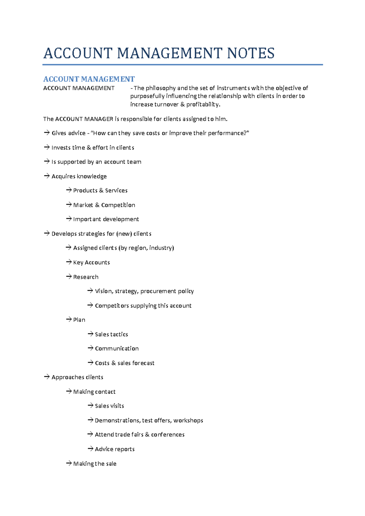 English notes for IMEM - Account Management - ACCOUNT MANAGEMENT NOTES ...