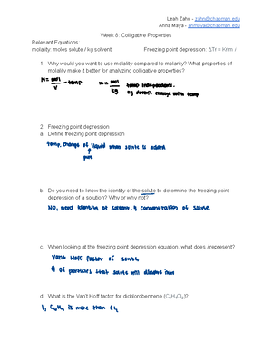 Si lab practical - SI chem 150 lab w/ Anna - Leah Zahn - zahn@chapman ...