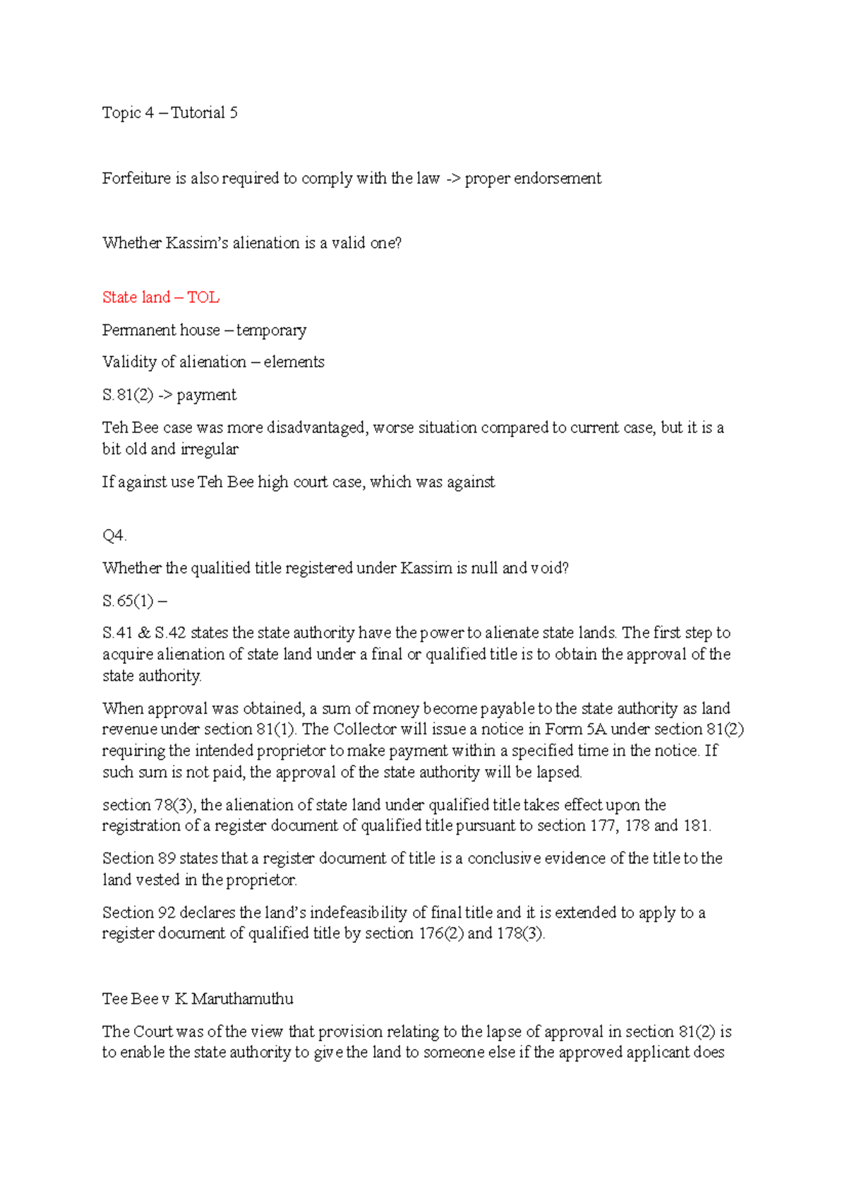 Land law tutorial 5 - Whether the qualitied title registered under ...