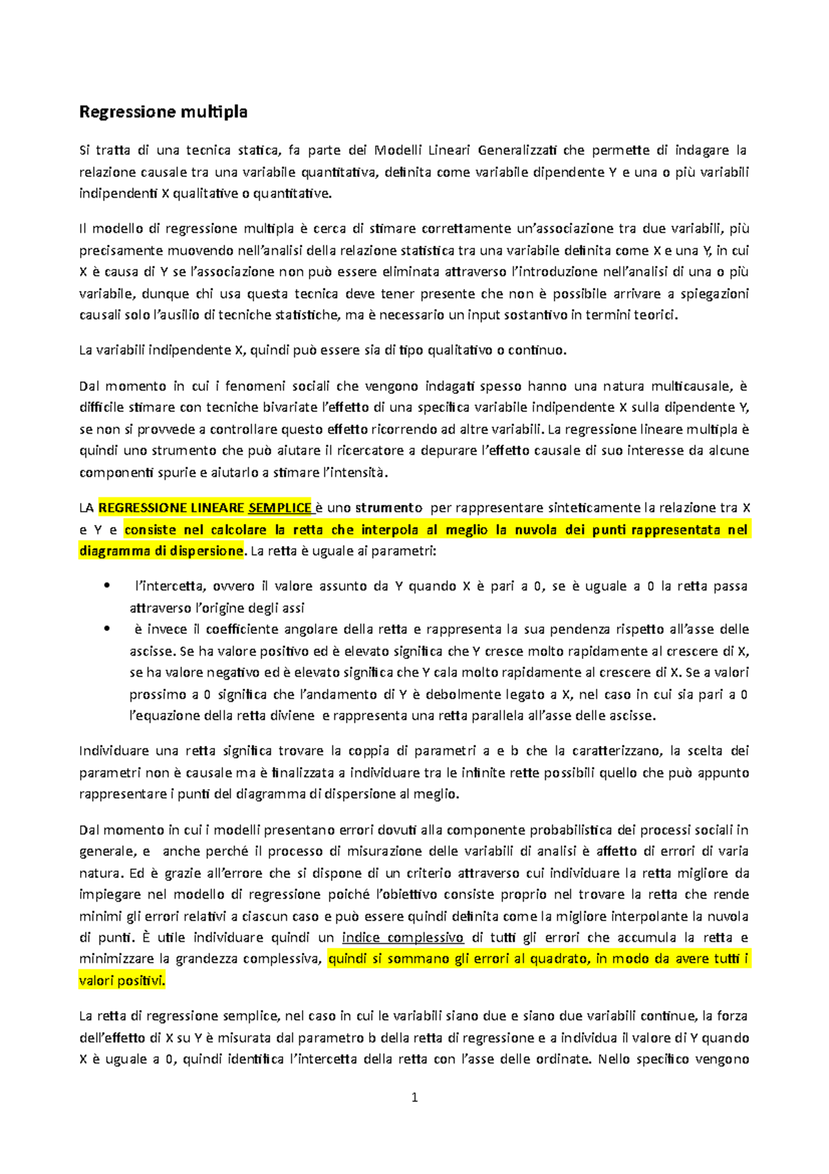 Riassunto del libro analisi multivariata - Regressione multipla Si ...