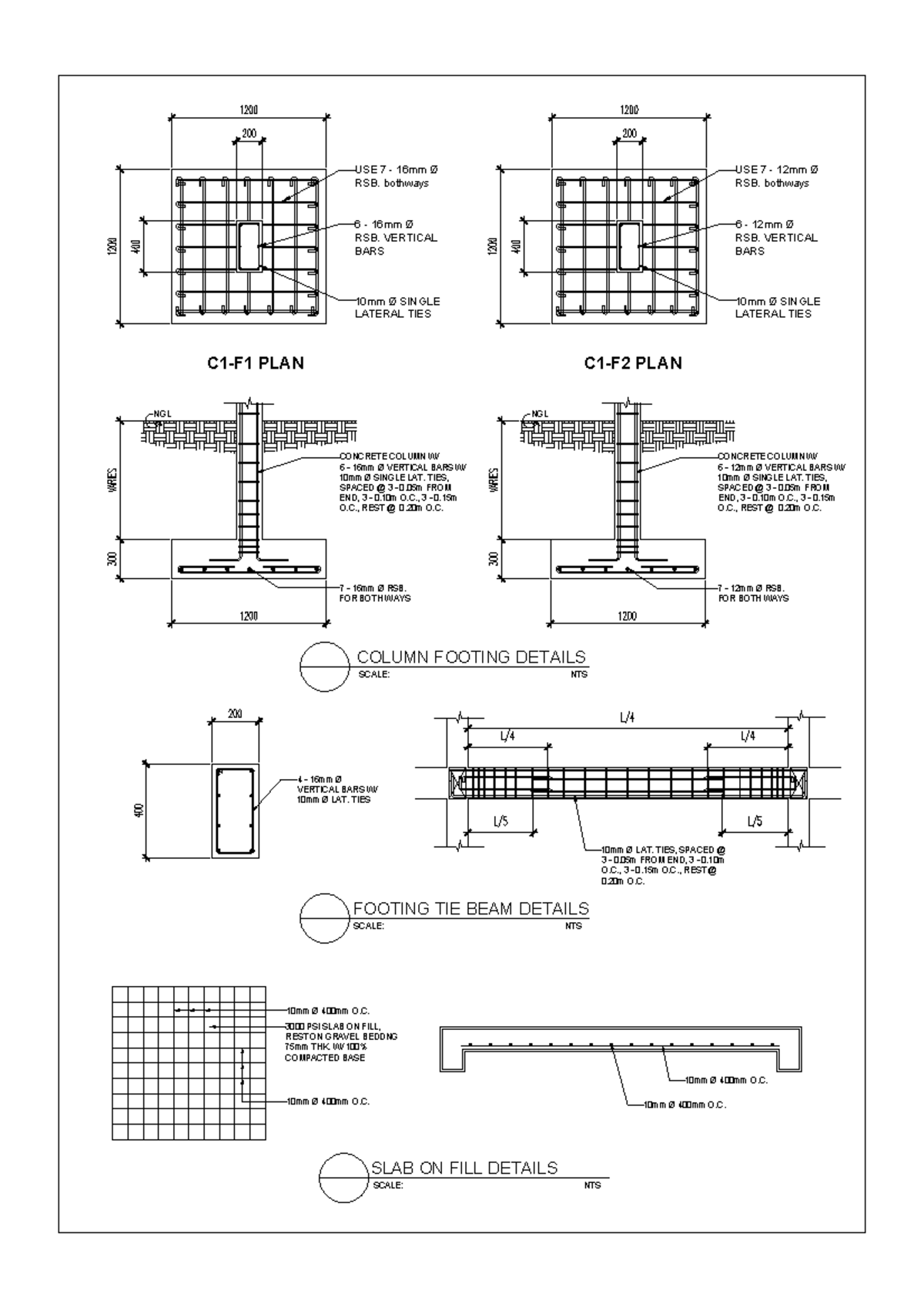 Column & Slab Details - C1-F1 PLAN C1-F2 PLAN USE 7 - 16mm Ø RSB ...