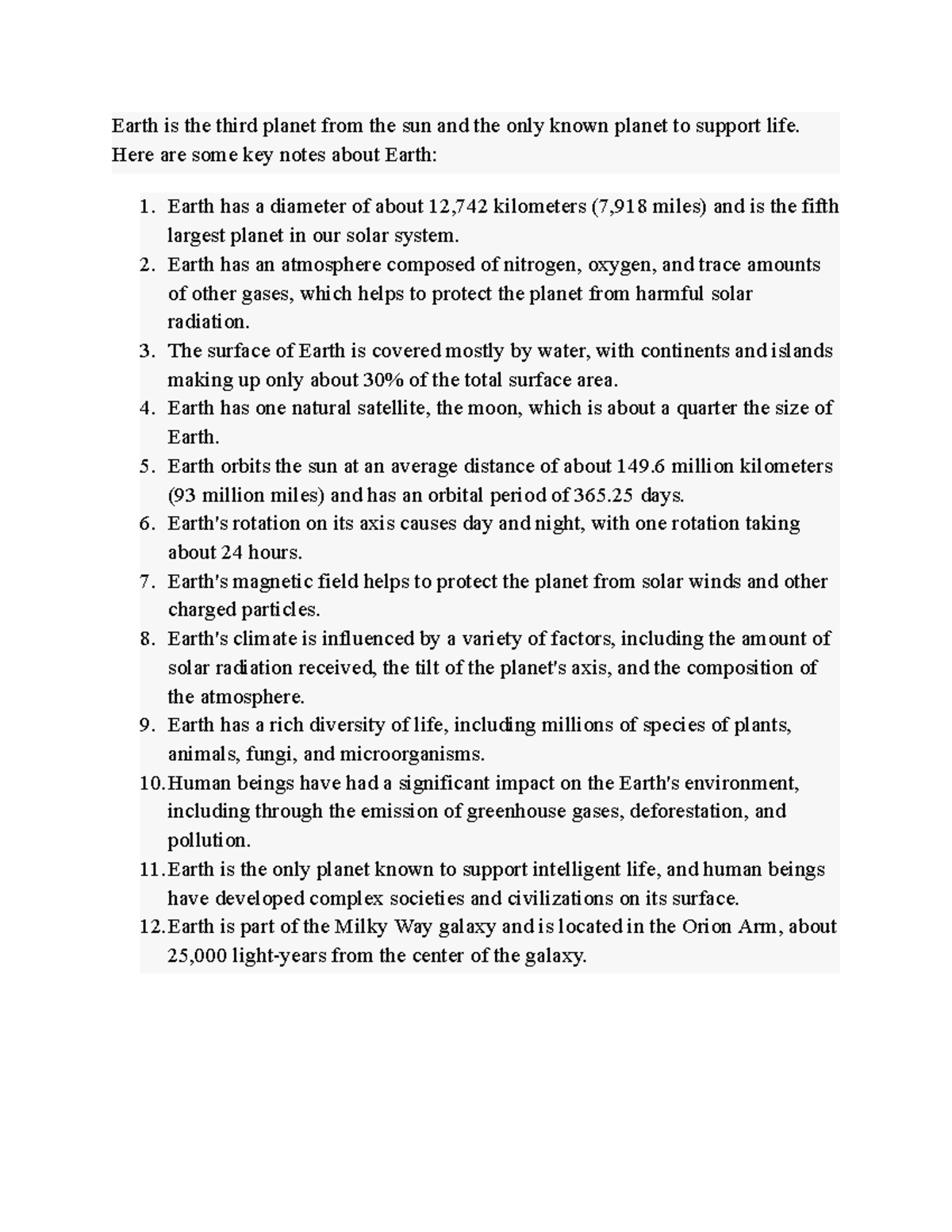 Notes on earth - Earth is the third planet from the sun and the only ...