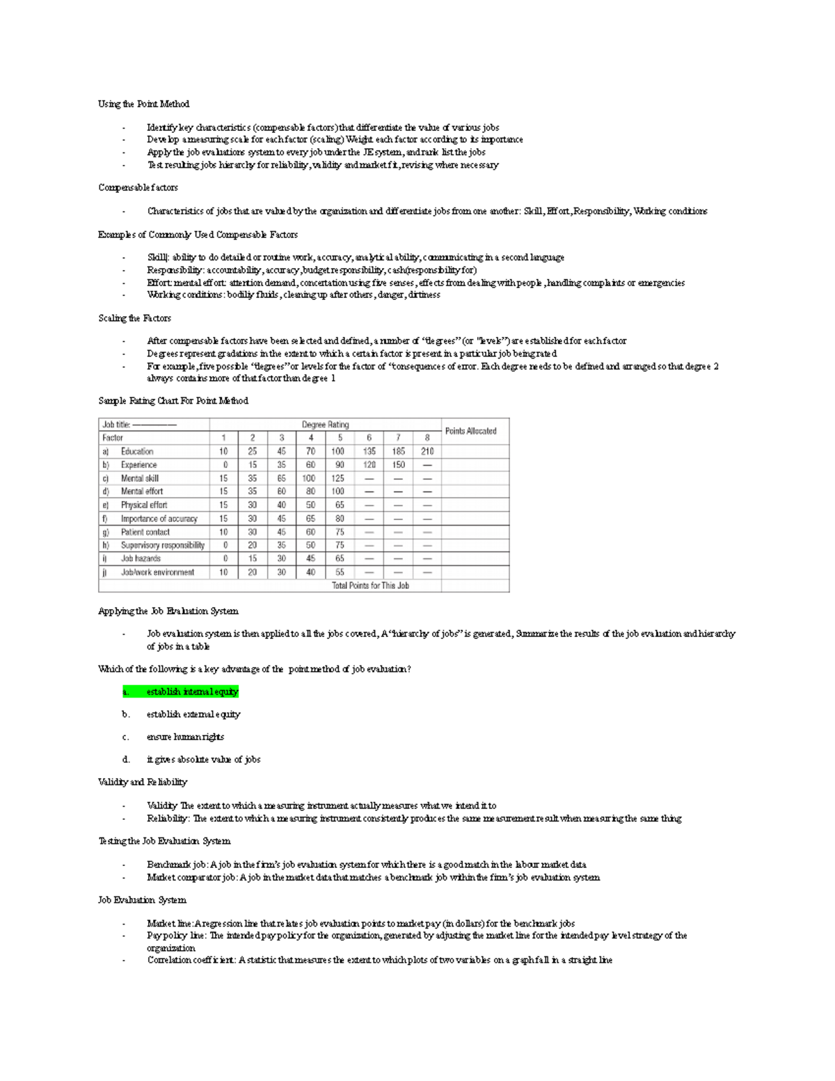 Chapter 8 - Using the Point Method - Identify key characteristics ...