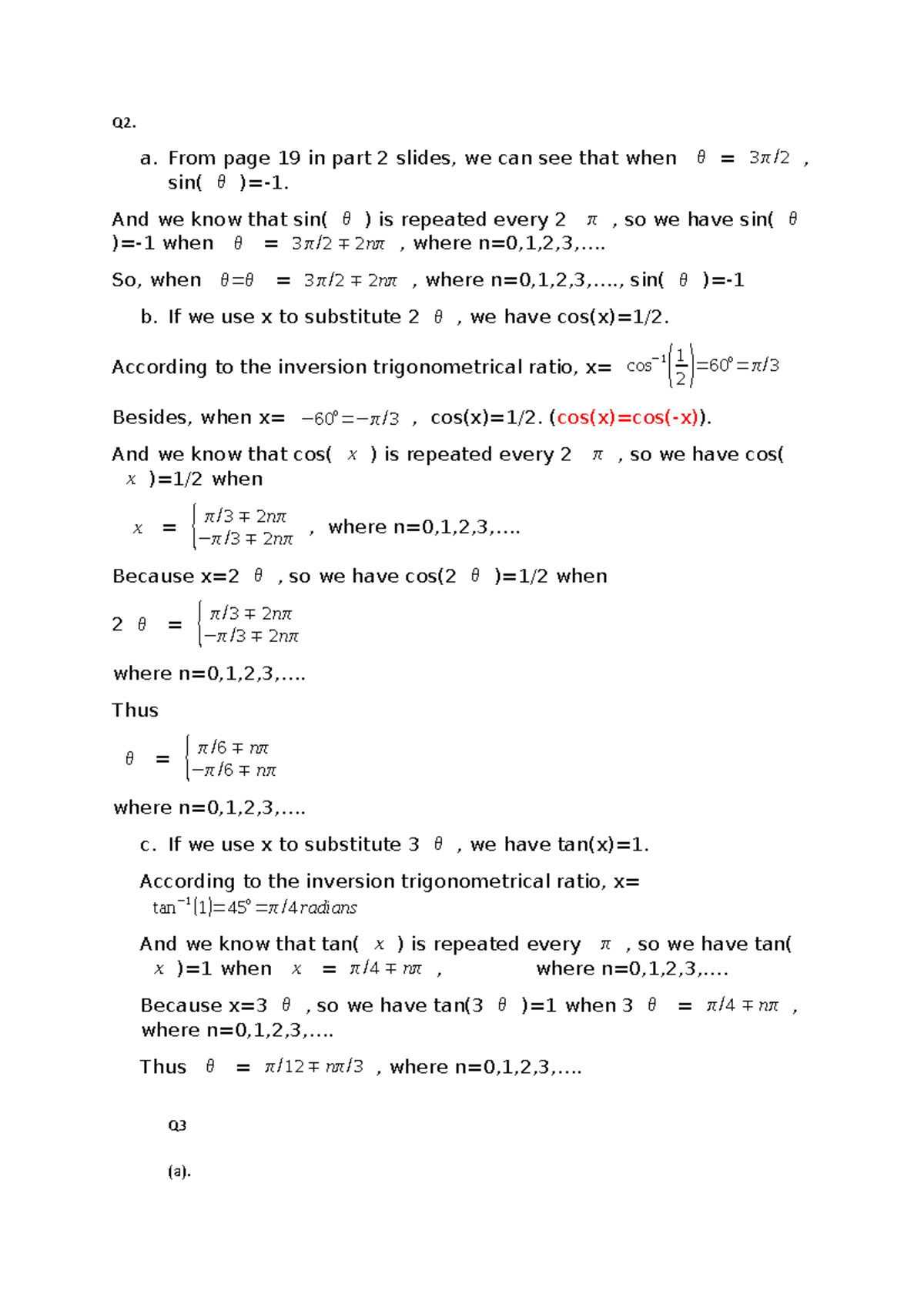Answers for supplementary questions - Q2. a. From page 19 in part 2 ...