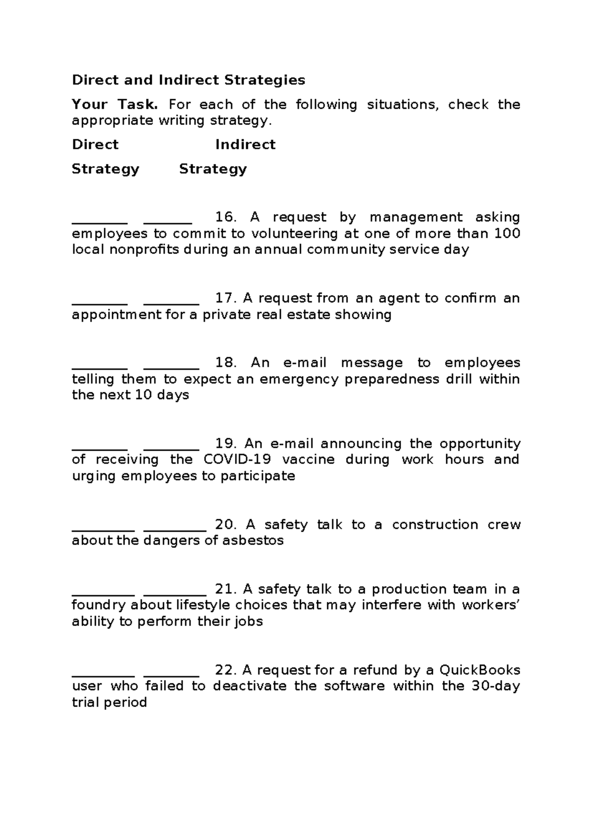 Writing Practice Chapter 8 - Direct and Indirect Strategies Your Task ...