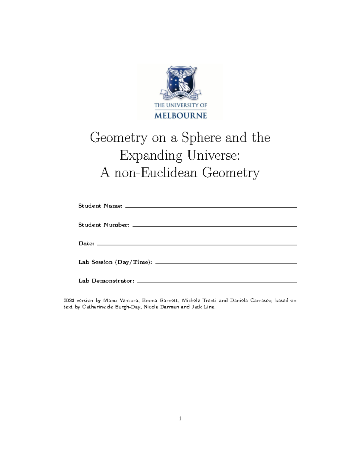 PHYC10008 Lab 7 2024 - lab 7 - Geometry on a Sphere and the Expanding ...