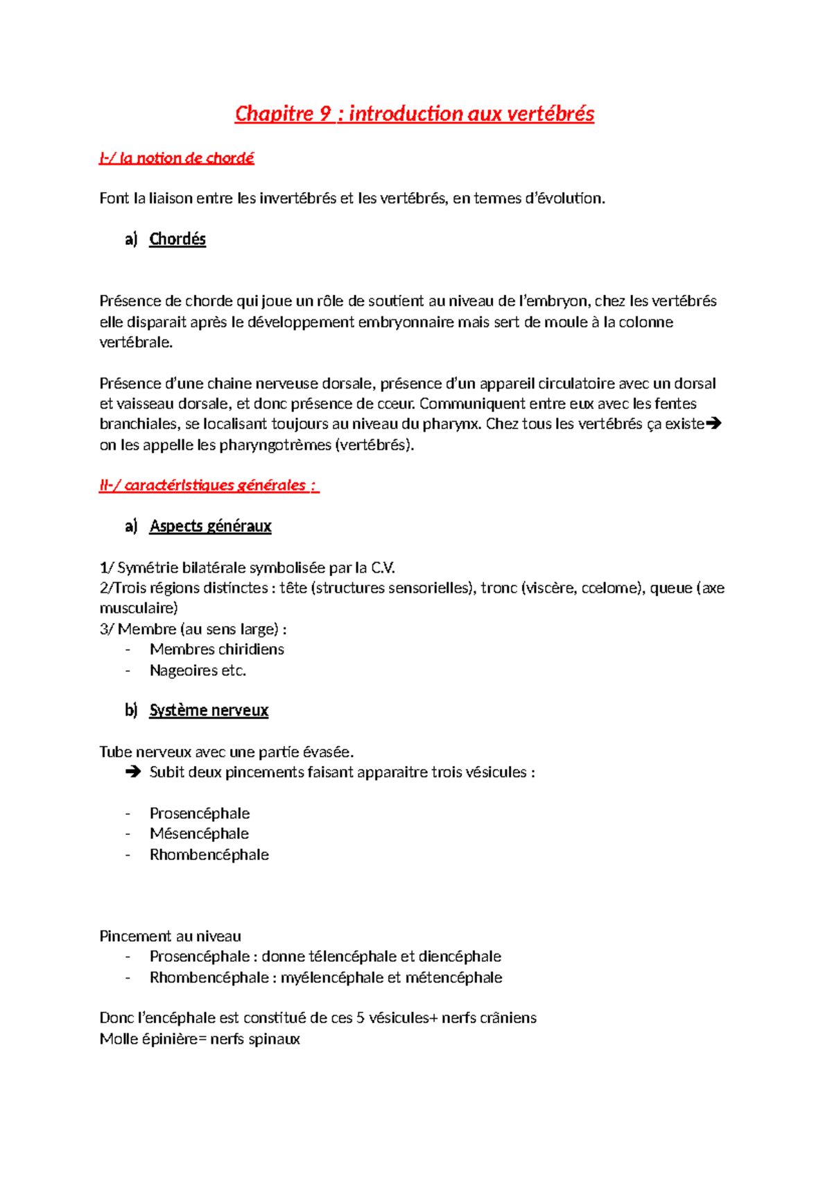 Chapitre 9 ( Vertébrés) - Chapitre 9 : introduction aux vertébrés I-/ la notion de chordé Font ...