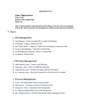 OS Experiment no - Experiment no. 1 Name: Vighnesh birru Year: 2 year Branch: Data engineering ...