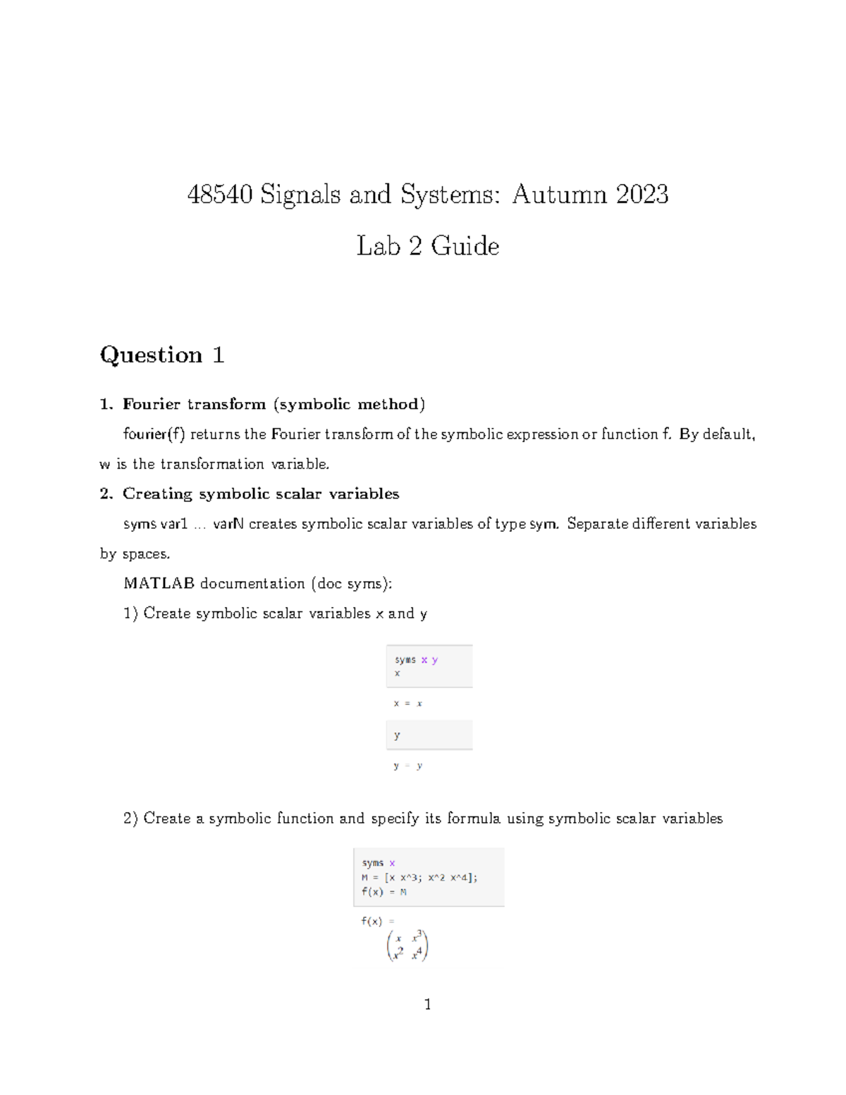 Lab2 guide aut23 - 48540 Signals and Systems: Autumn 2023 Lab 2 Guide ...