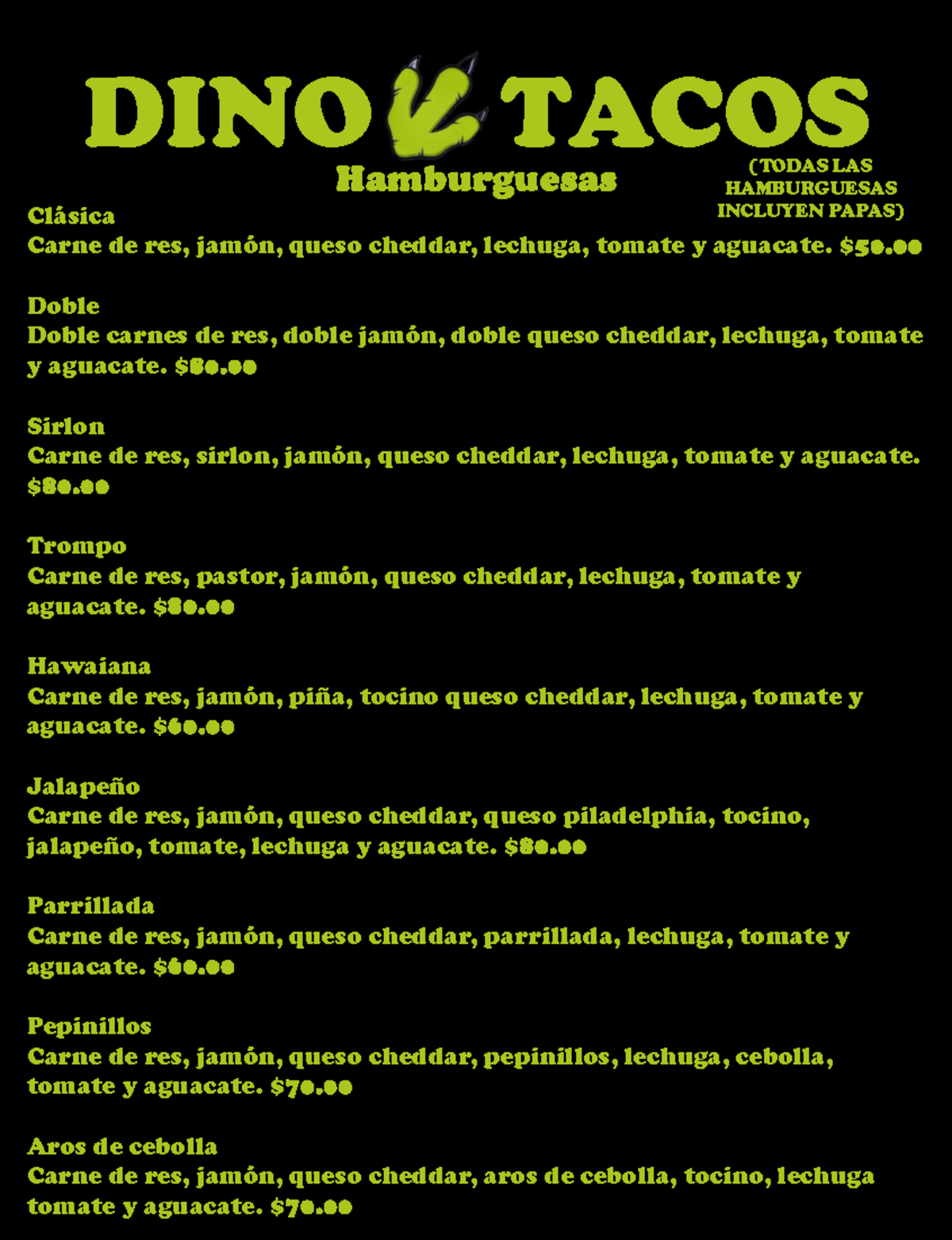 Mamece Becerro - HOLA - DINO TACOS Hamburguesas Clásica Carne de res ...