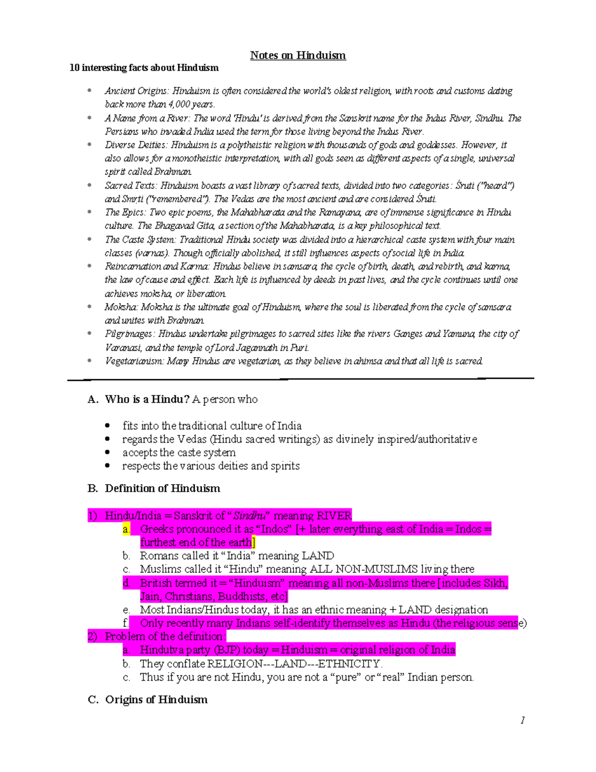 7 - Notes on Hinduism, rev - Notes on Hinduism 10 interesting facts ...