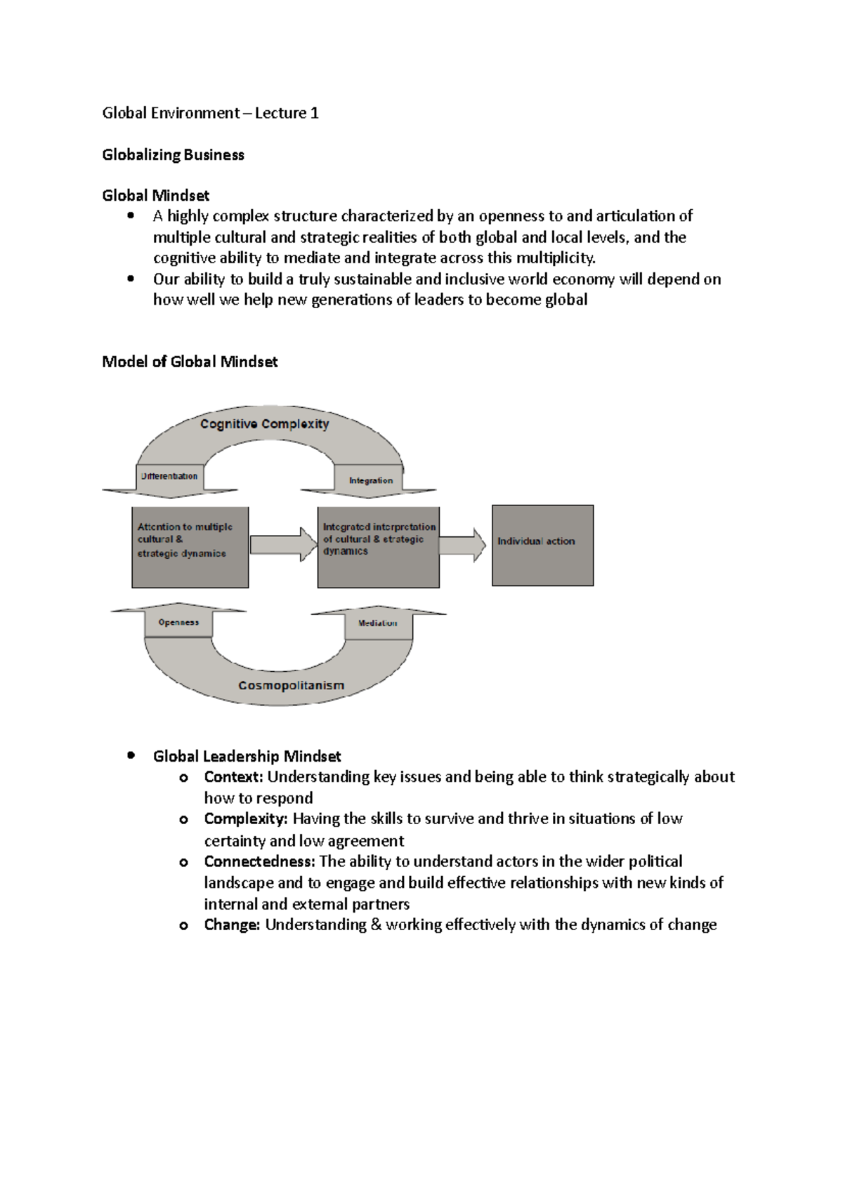 Lecture 1 - MIGE - Globalizing Business - Global Leadership - Model of ...