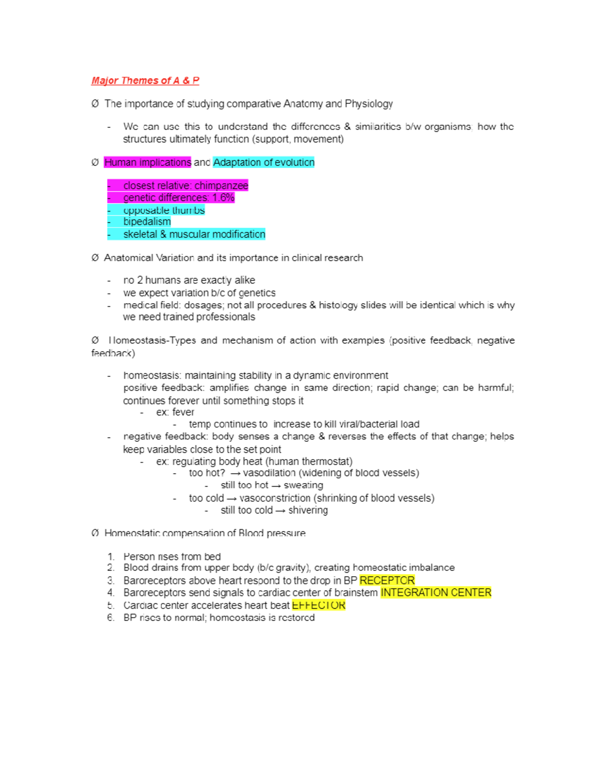 A&P Notes 2 - none - Major Themes of A P The importance of studying ...